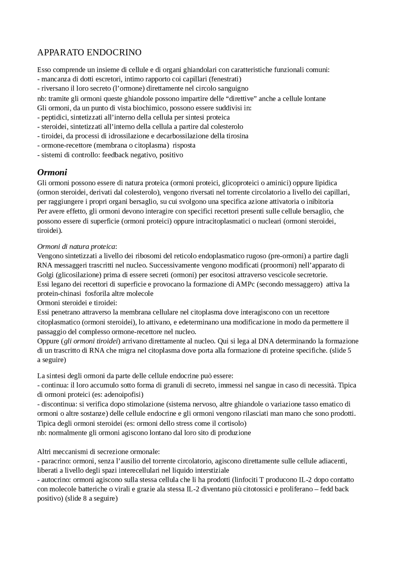 Anatomia Appunti Inerenti Allapparato Endocrino Docsity