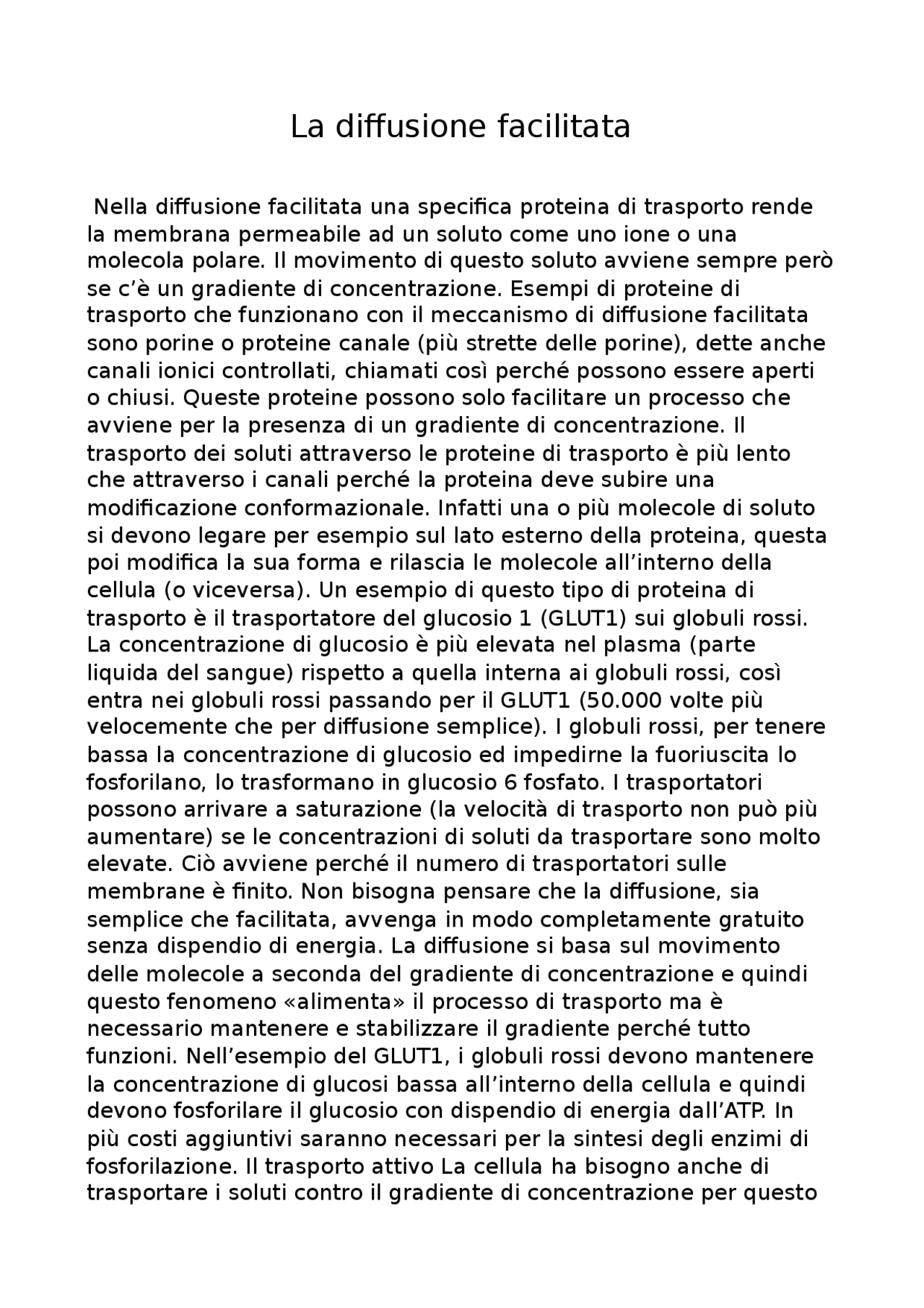 La diffusione facilitata - Docsity