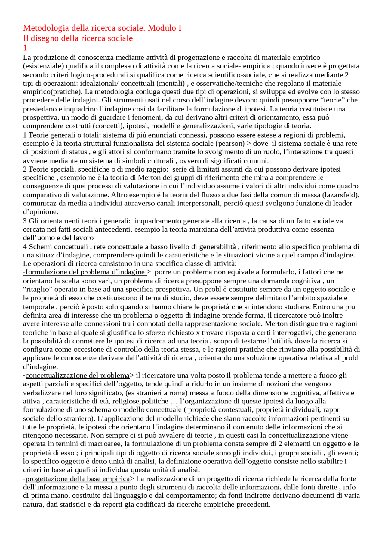 Primo Modulo Schemi Metodologia Docsity