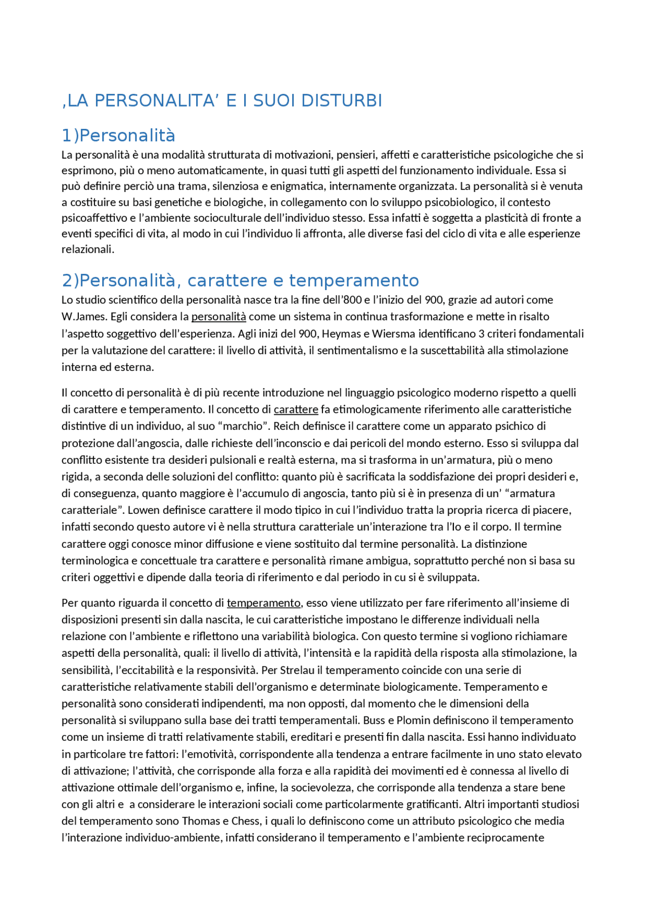La Personalità E I Suoi Disturbi Docsity