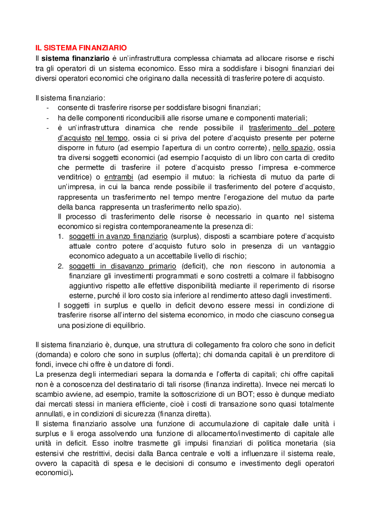 Modulo 1 Introduzione Alleconomia Dei Sistemi Finanziaripdf Docsity