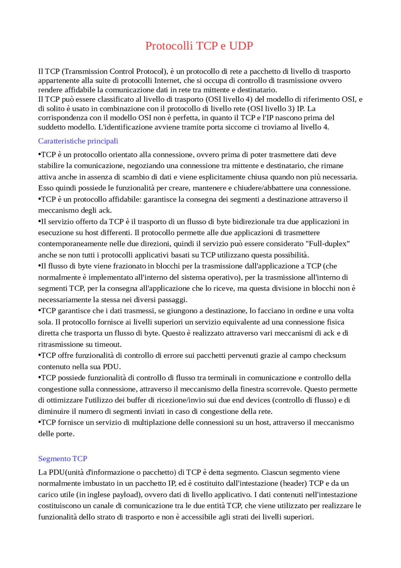 Spiegazione Livelli Tcp E Udp Dispense Di Telecomunicazioni Docsity