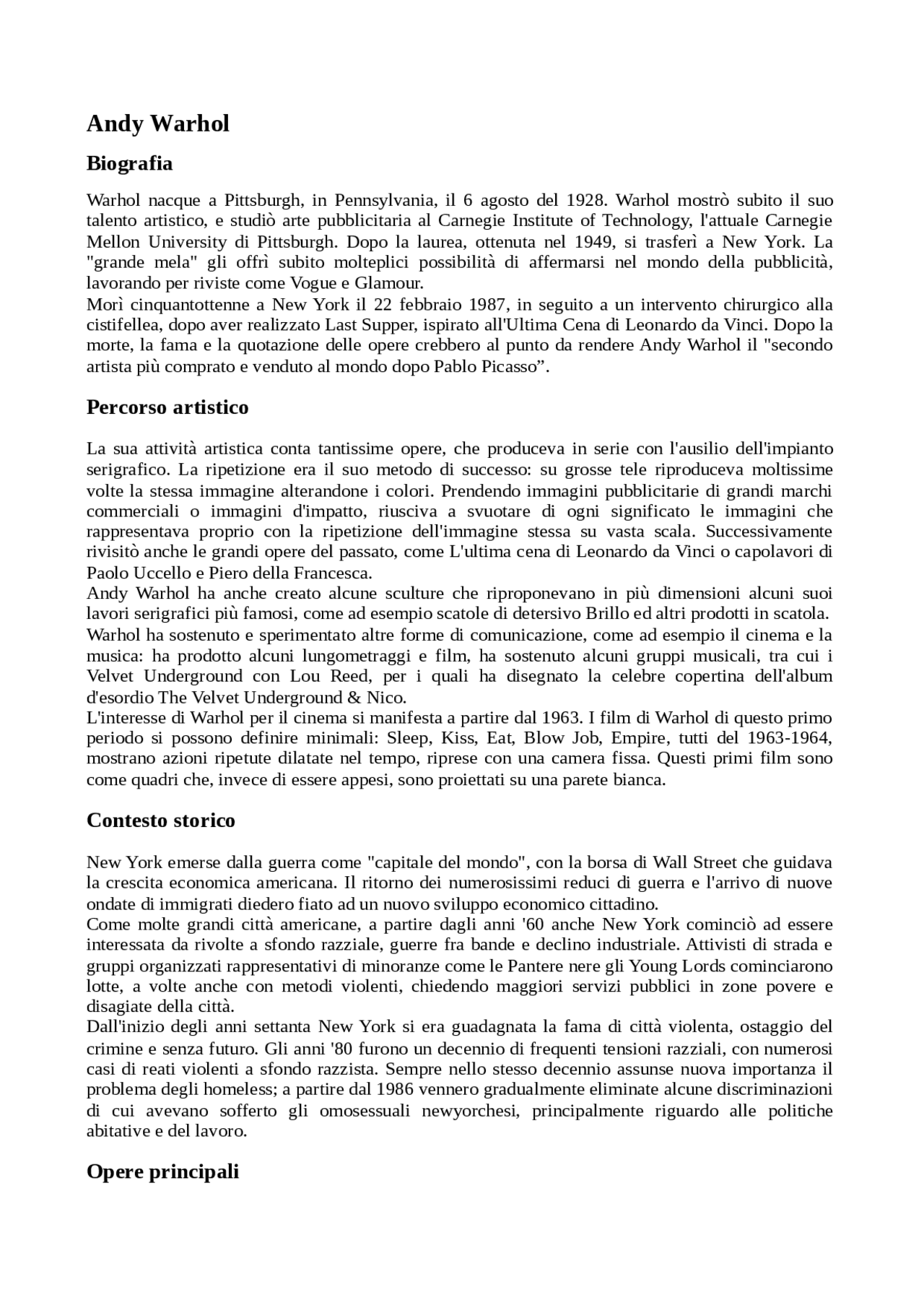 Ricerca Su Andy Warhol Docsity