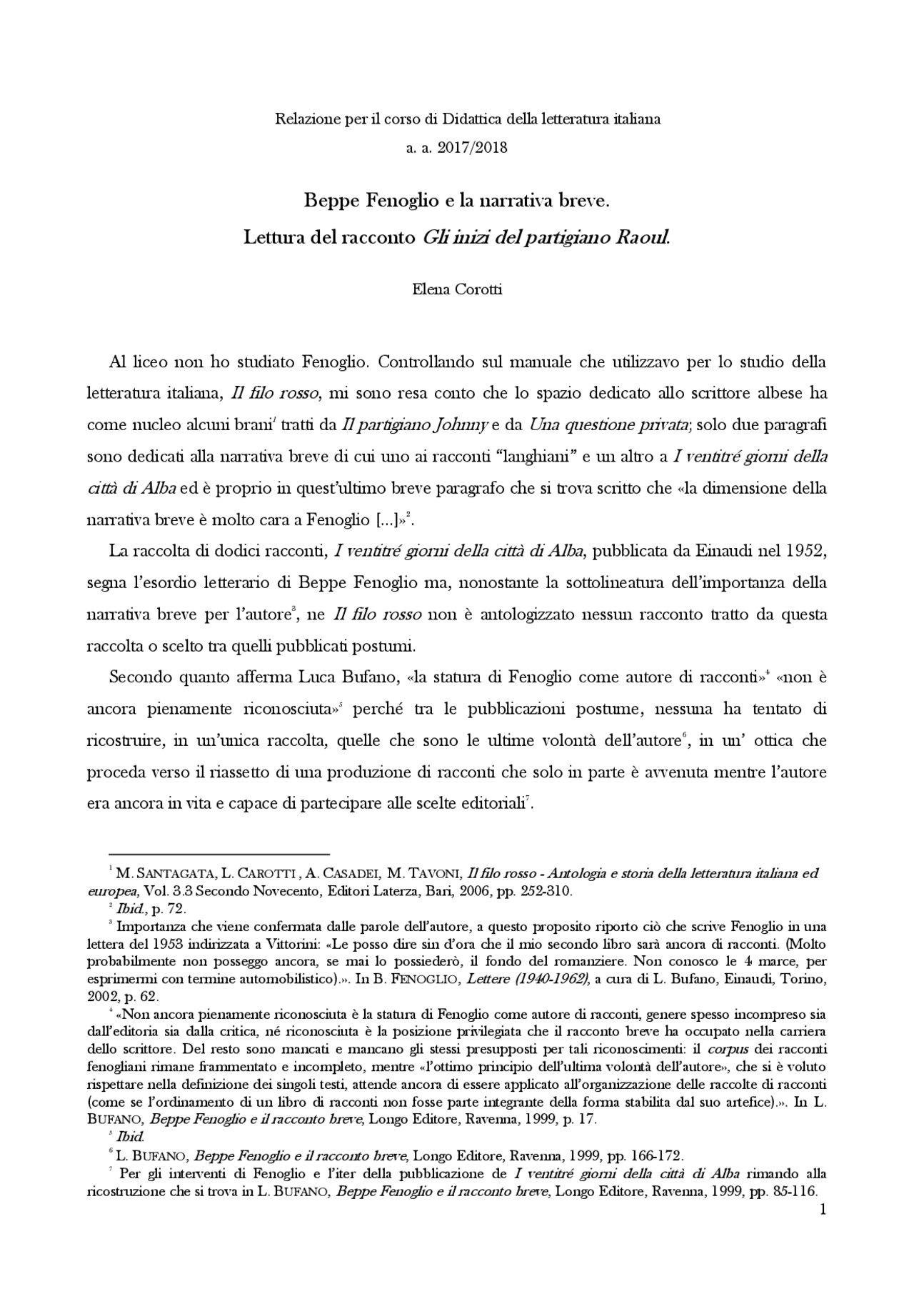 Relazione Beppe Fenoglio Docsity