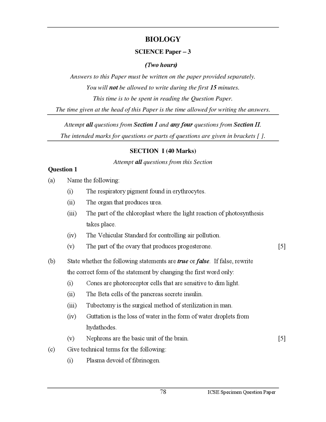 sample question paper-biology | Exams Biology | Docsity