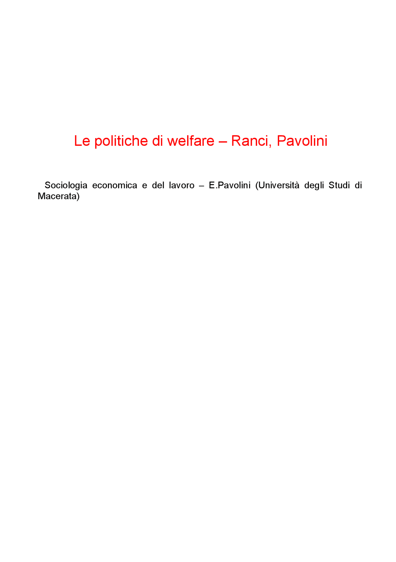 Le Politiche Di Welfare Ranci Pavolini Docsity