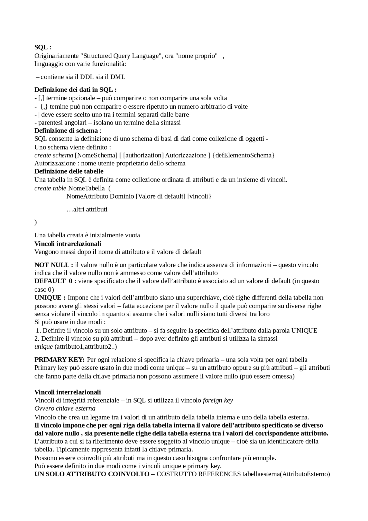 Appunti Sql Basi Di Dati Docsity