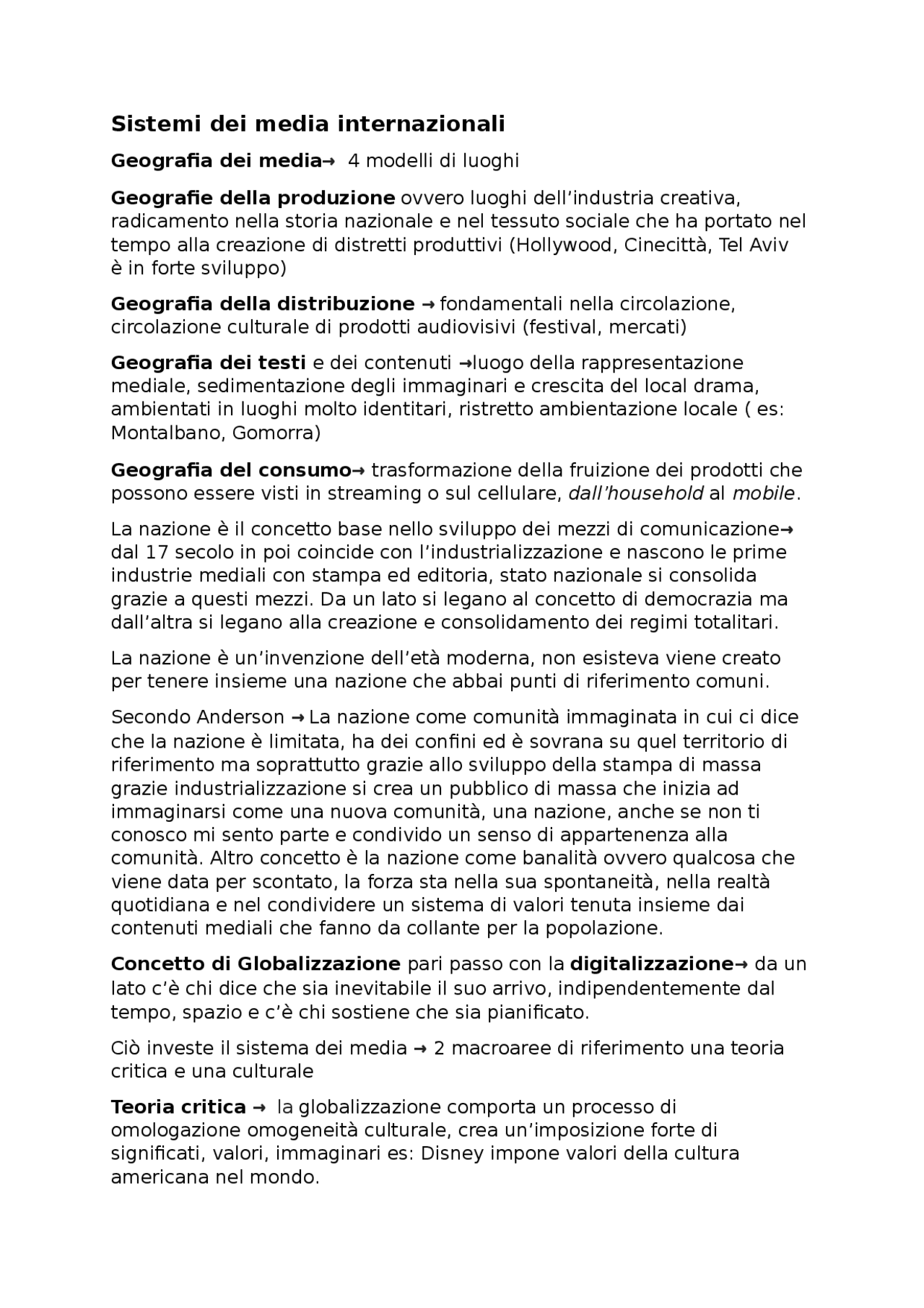Modulo Dei Sistemi Internazionali Storia Dei Media Docsity