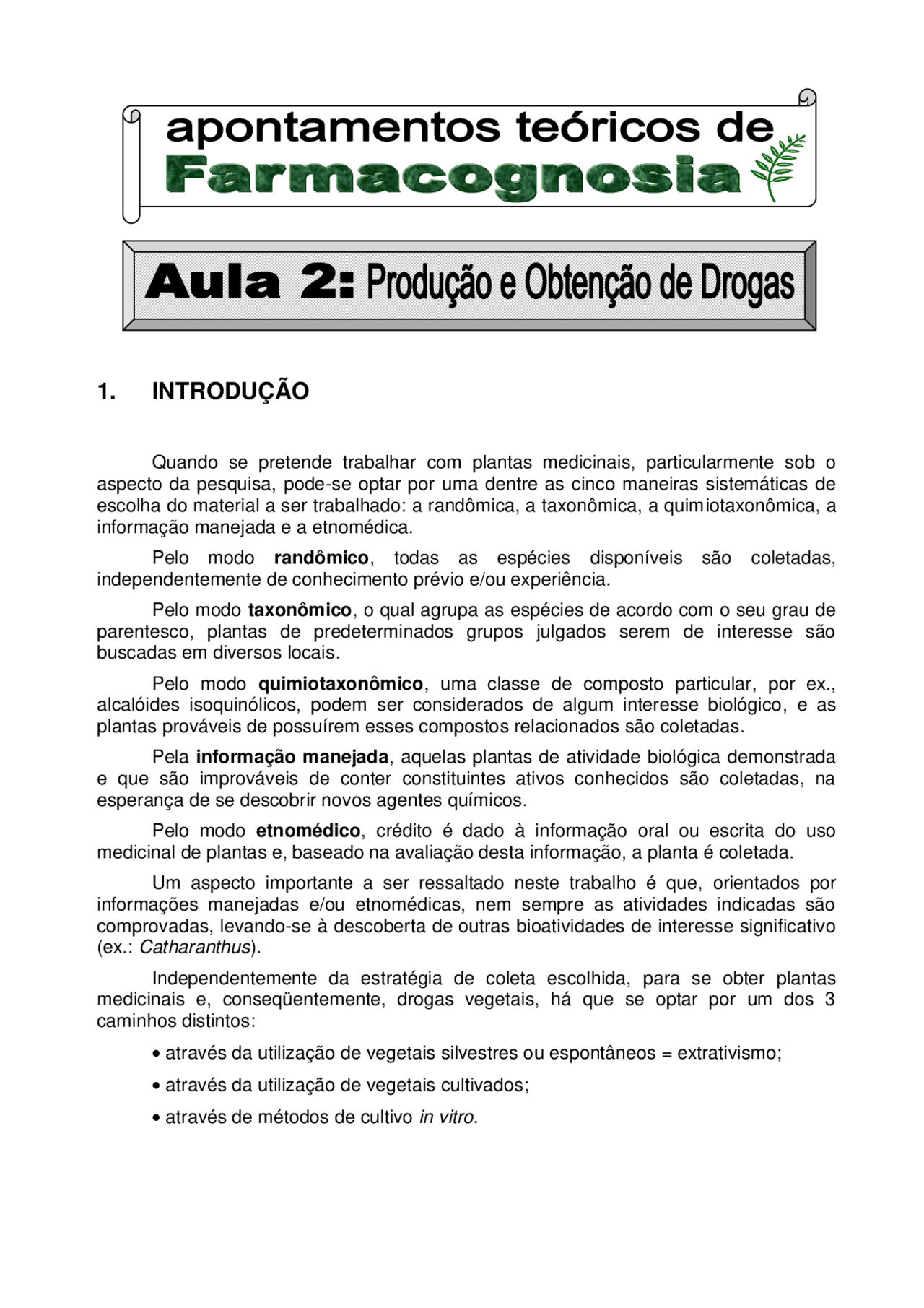 Aulas Farmacognosia Docsity