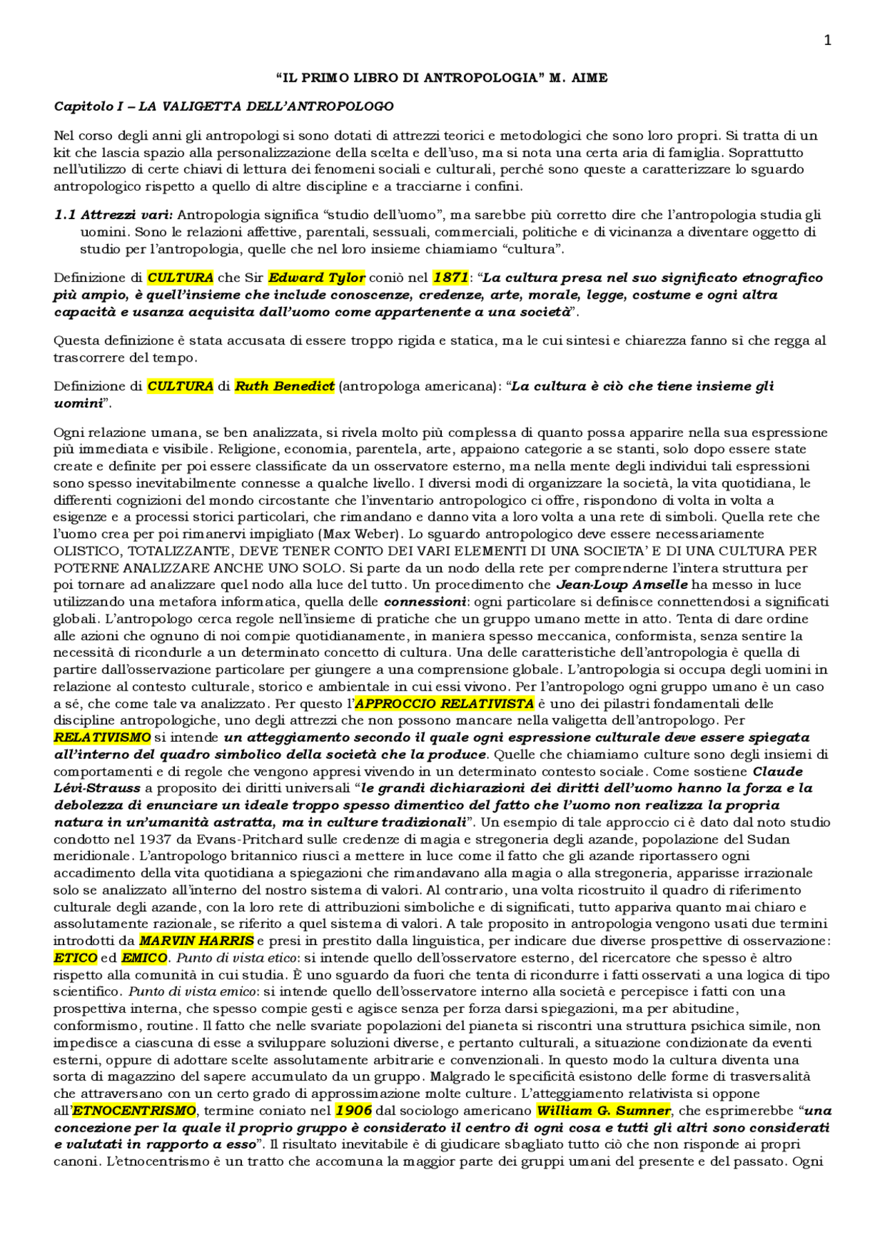 Il Primo Libro Di Antropologia Di M Aime Docsity