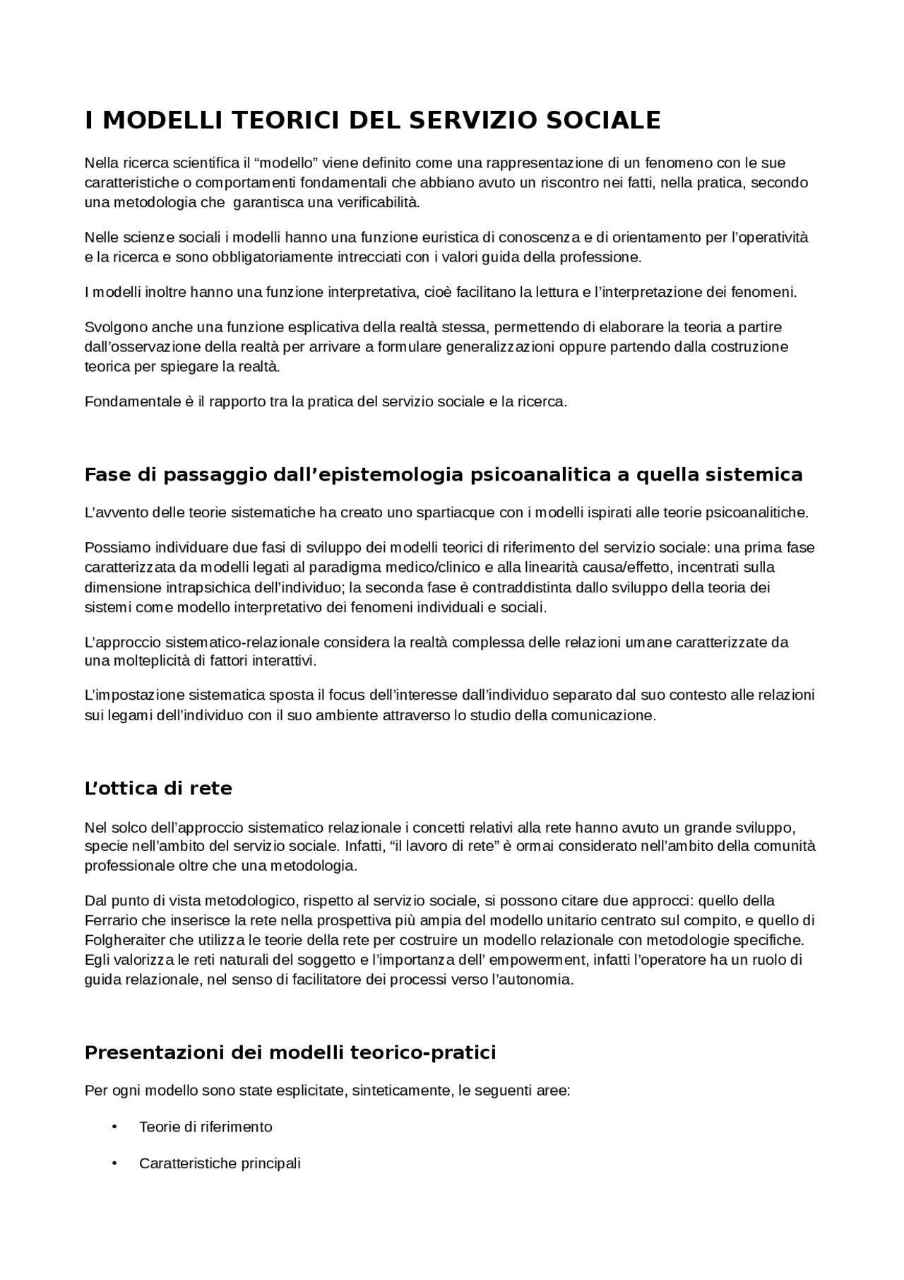 I Modelli Teorici Del Servizio Sociale Docsity