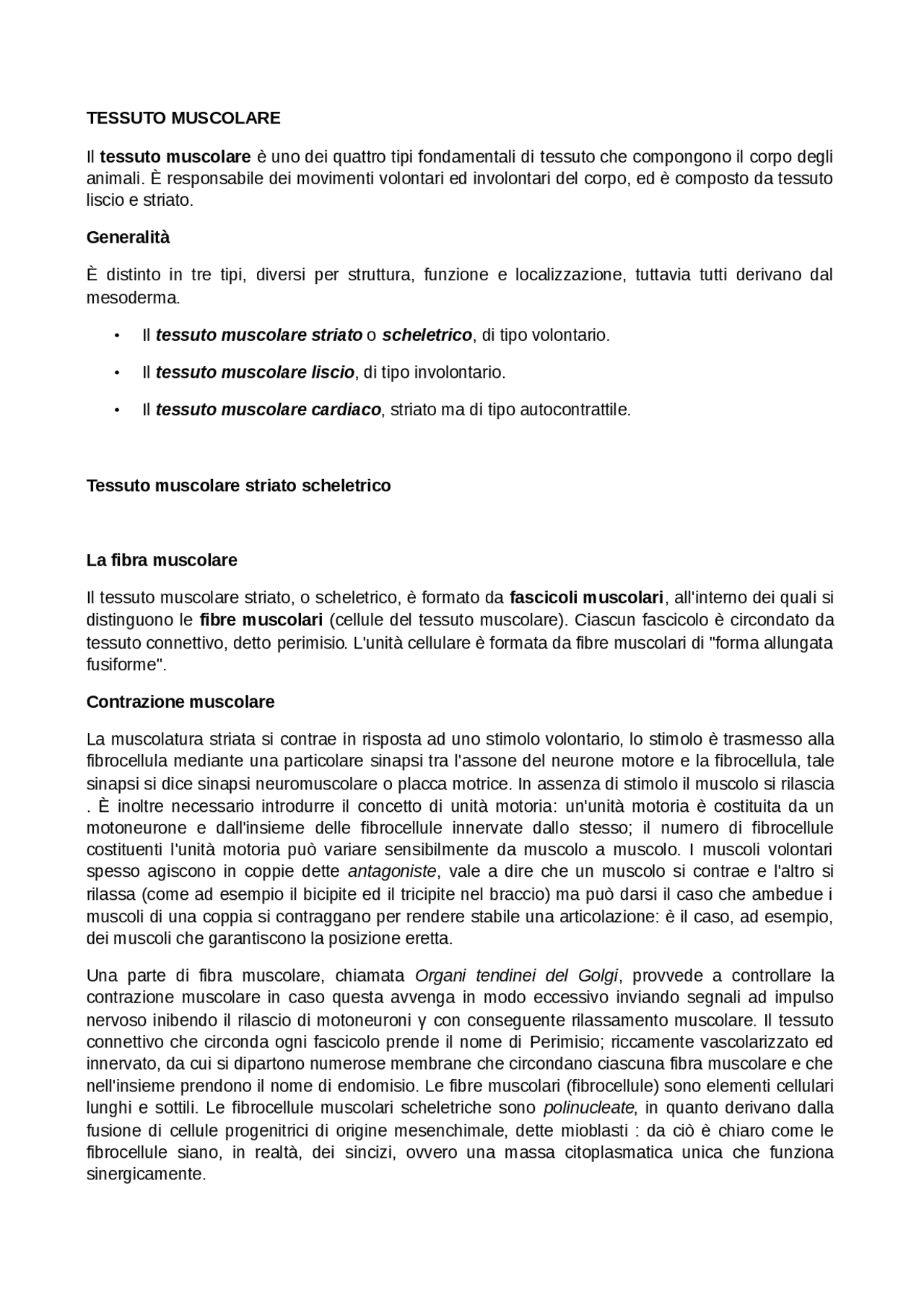 Il Tessuto Muscolare Docsity