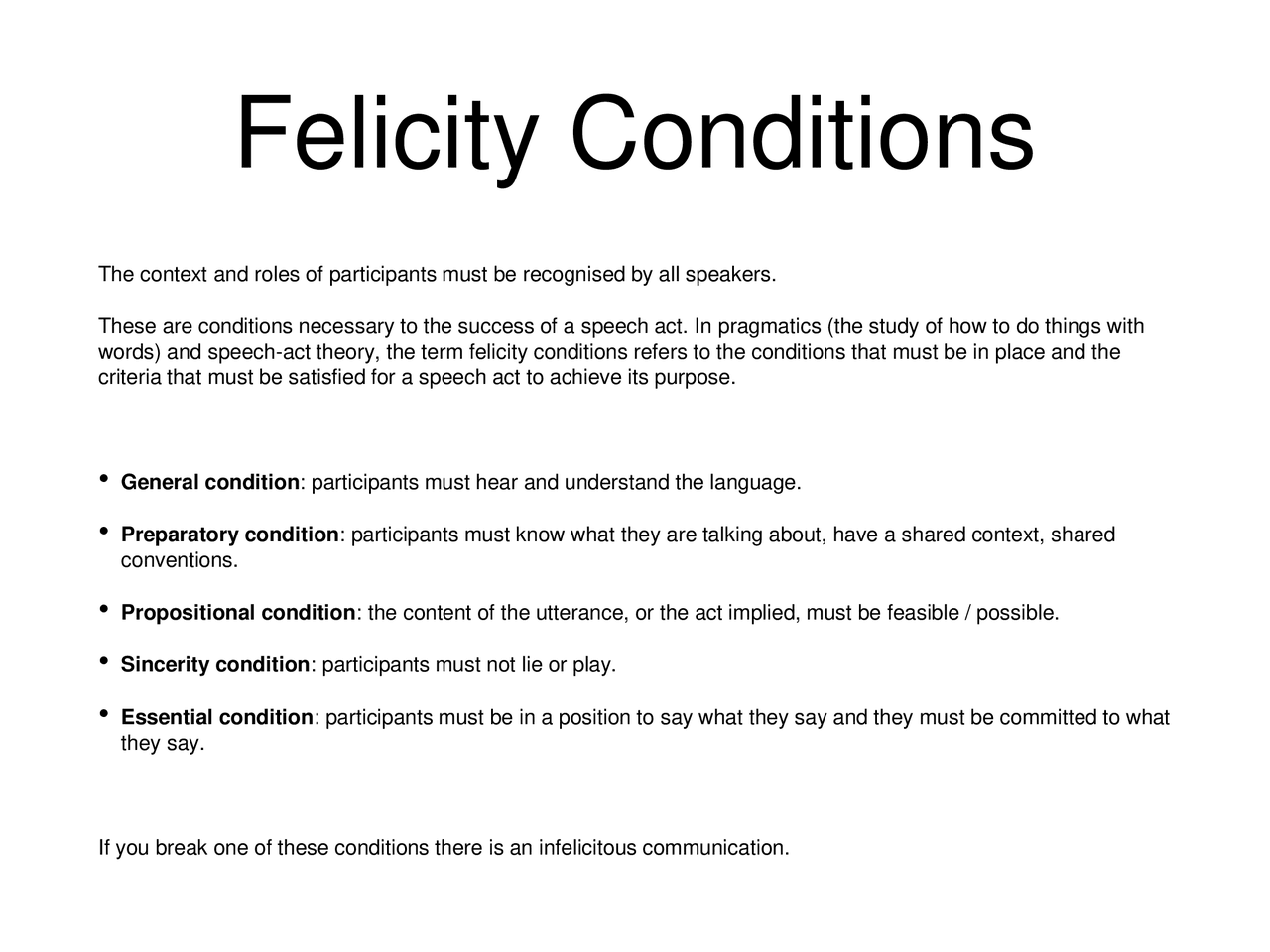 Pragmatics Felicity Conditions Summaries Of English Language Docsity