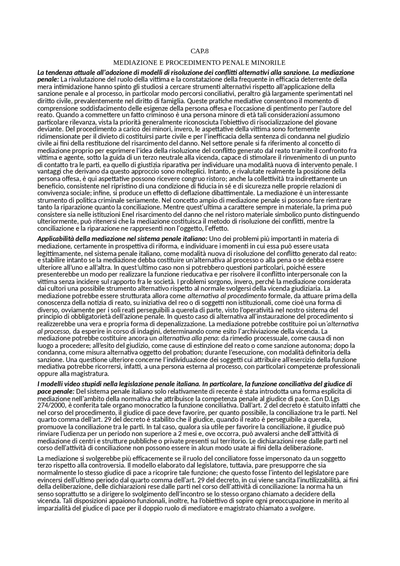Riassunto Diritto Minorile Capitolo 8 Docsity