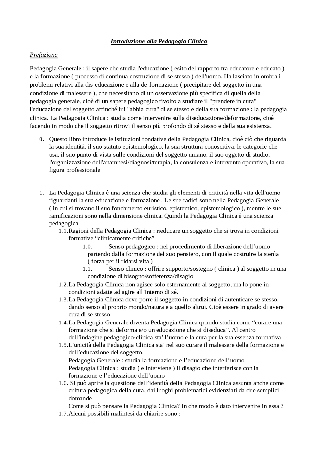 Riassunto Introduzione Alla Pedagogia Clinica Docsity