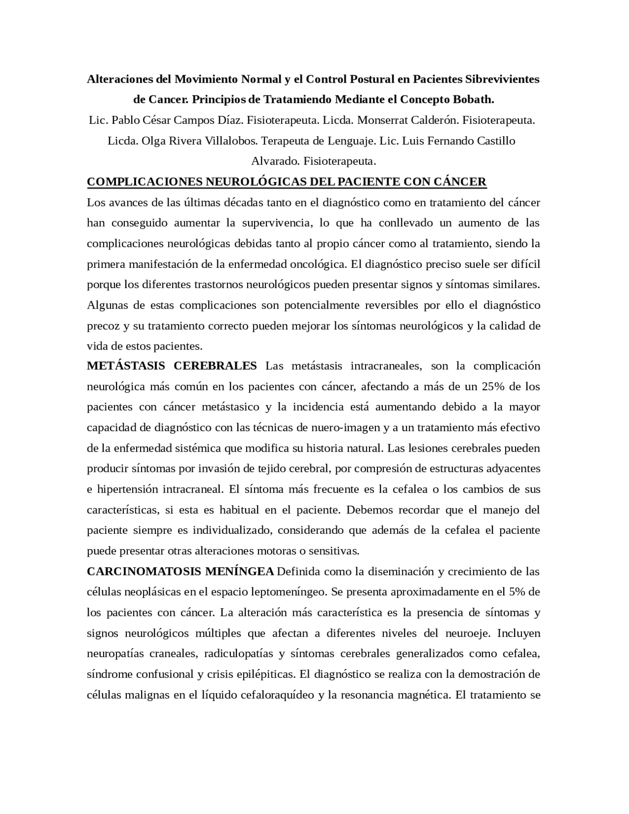 Alteraciones del Movimiento Normal y el Control Postural en Pacientes ...