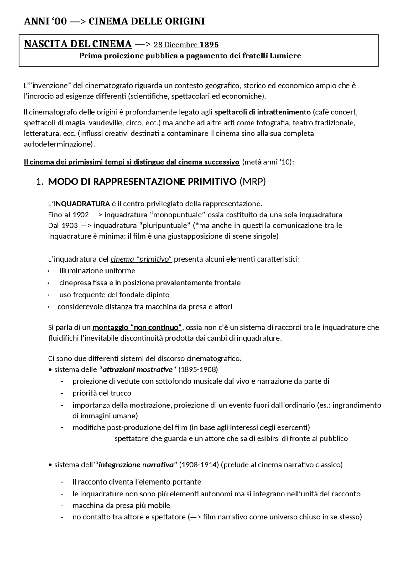 Schema appunti cinema - Docsity