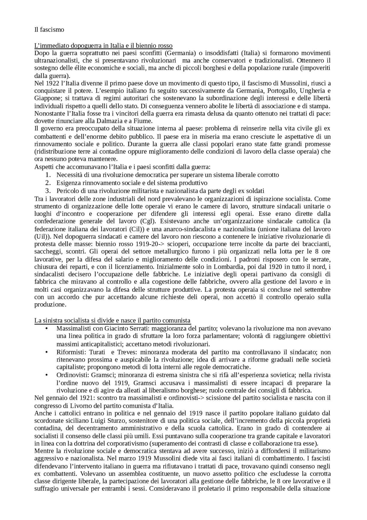 Riassunto Storia Fascismo Docsity