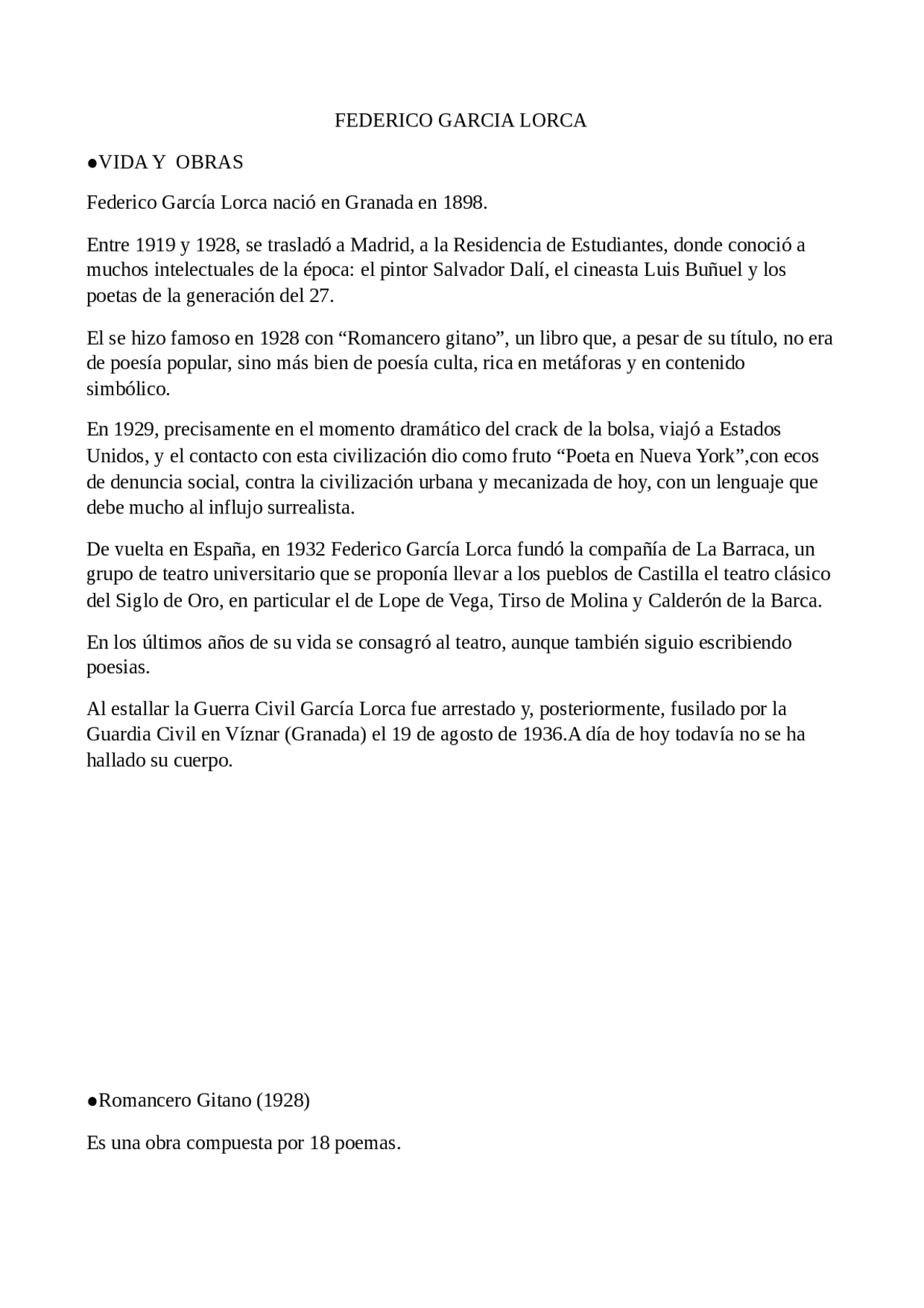 Federico Garcia Lorca Docsity