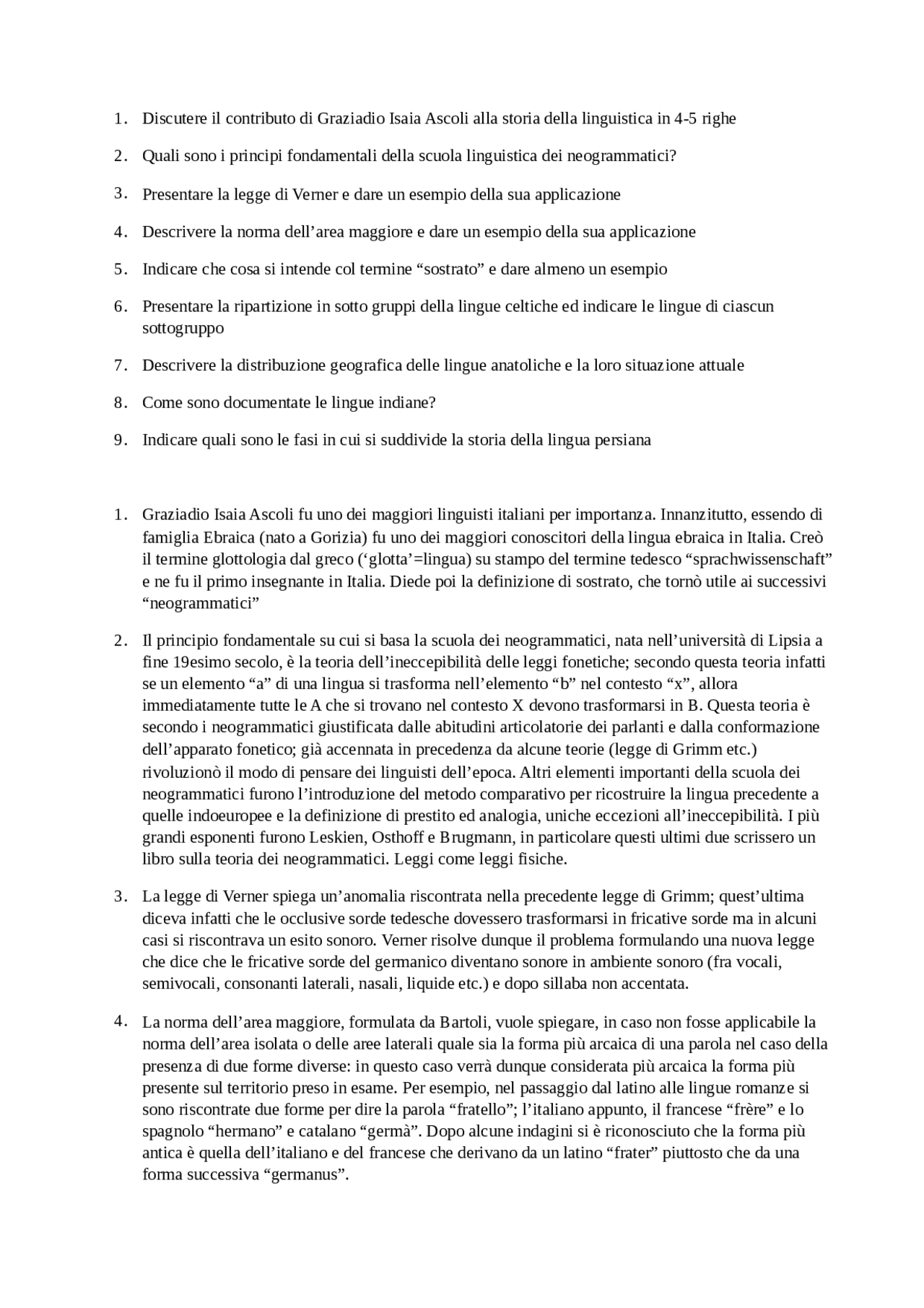 Domande In Preparazione Allesame Di Glottologia Docsity