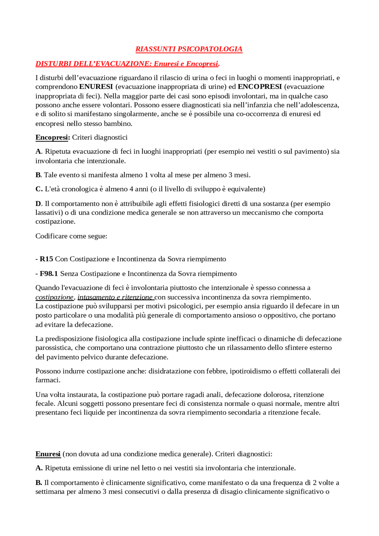 Psicopatologia Dello Sviluppo Docsity