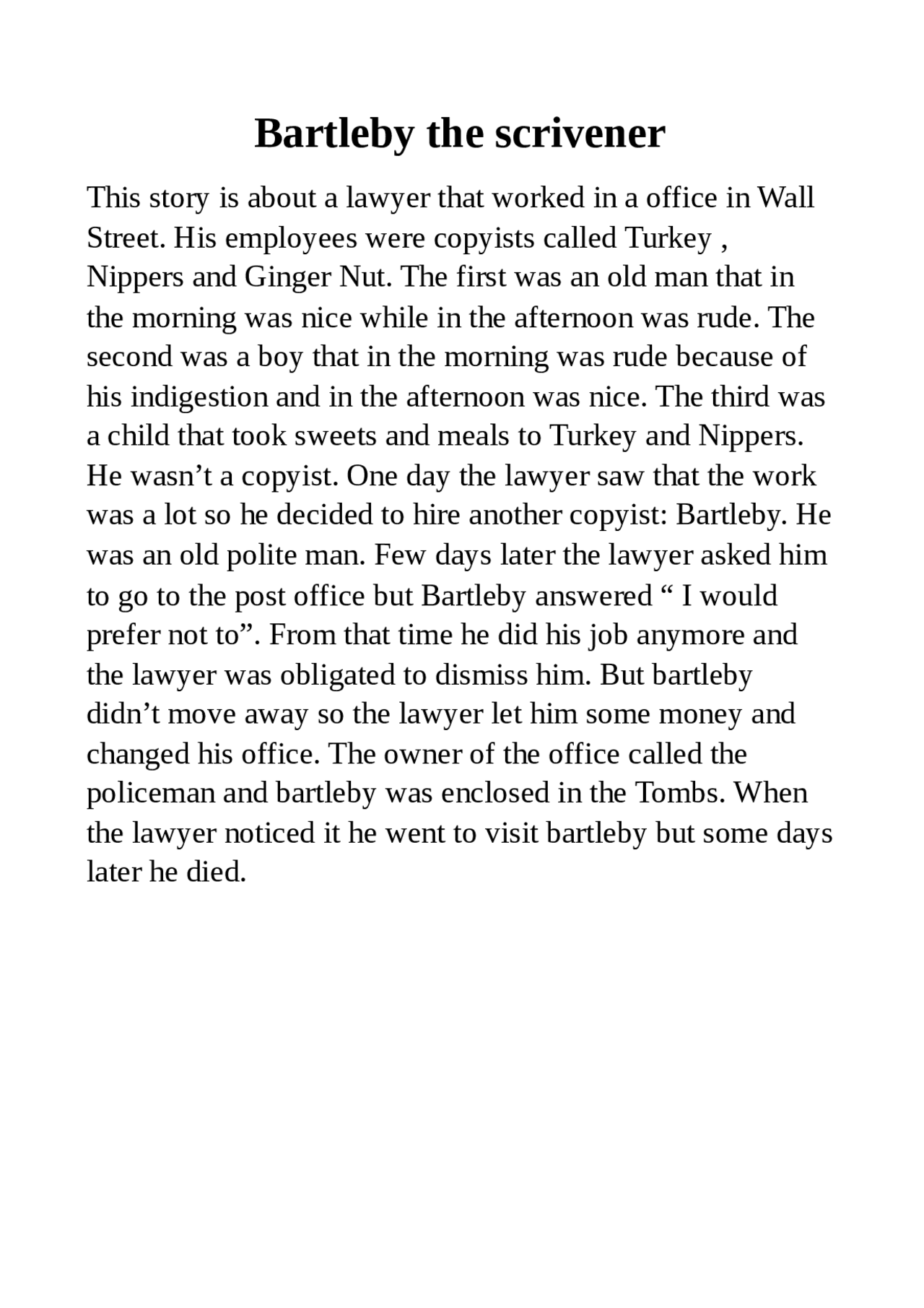 Bartleby The Scrivener Docsity