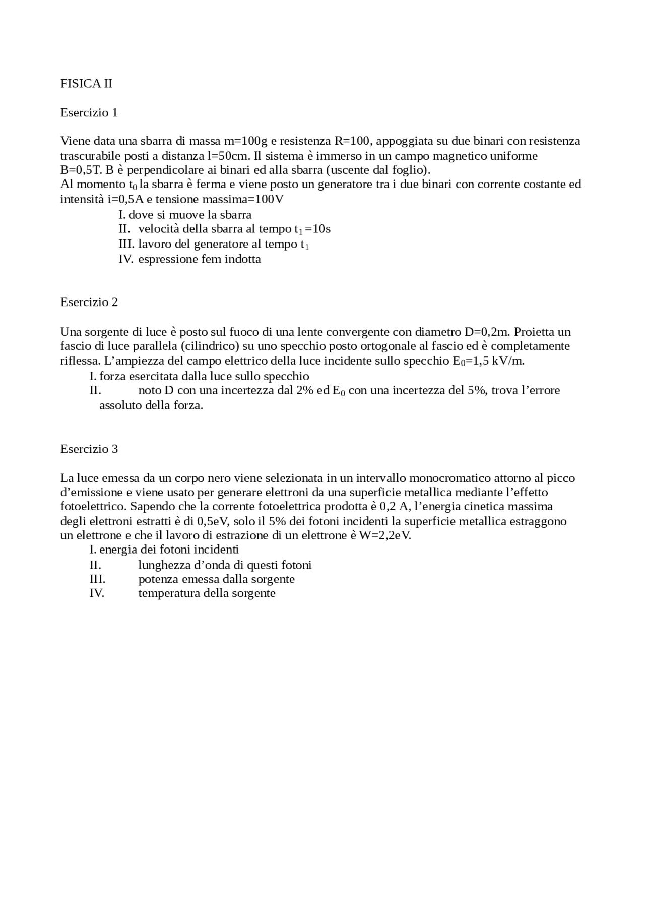 Esame Di Fisica Ii Esercizi Assortiti Docsity