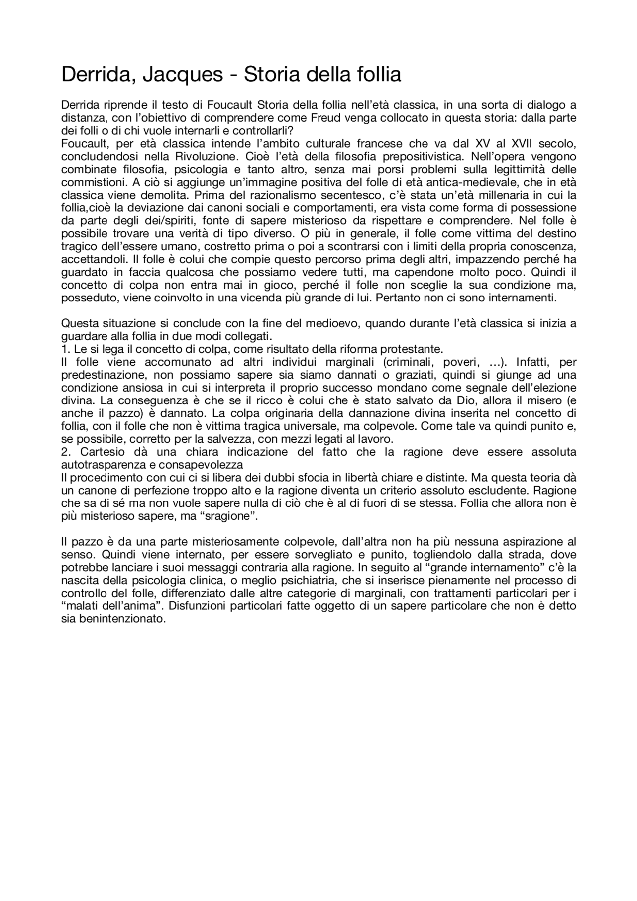 Jacques Storia Della Follia Docsity