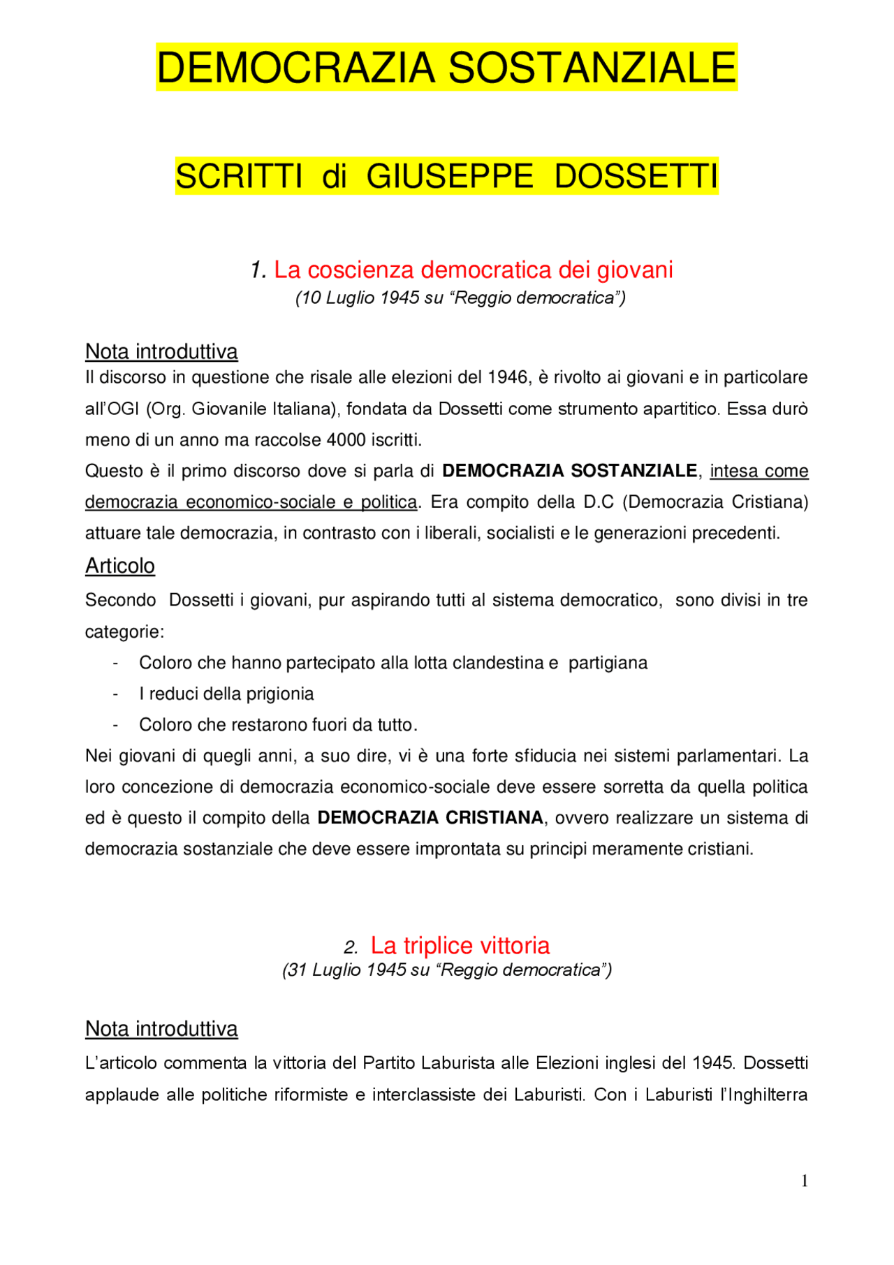 Democrazia Sostanziale Docsity