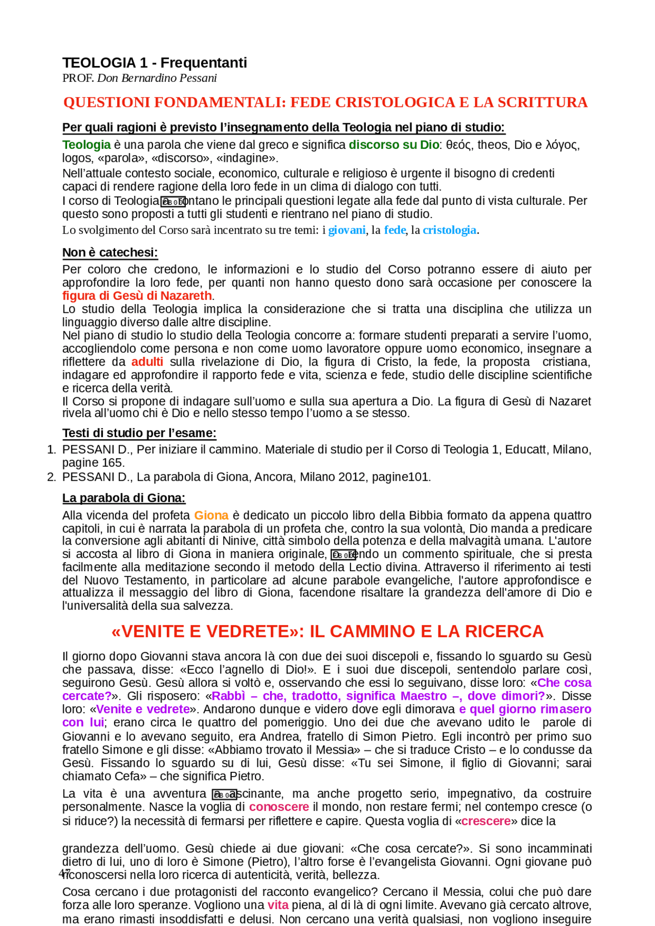 Dispensa Teologia I Pessani Docsity