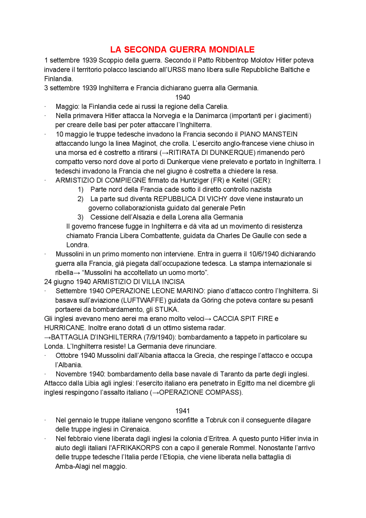 Seconda Guerra Mondiale Docsity