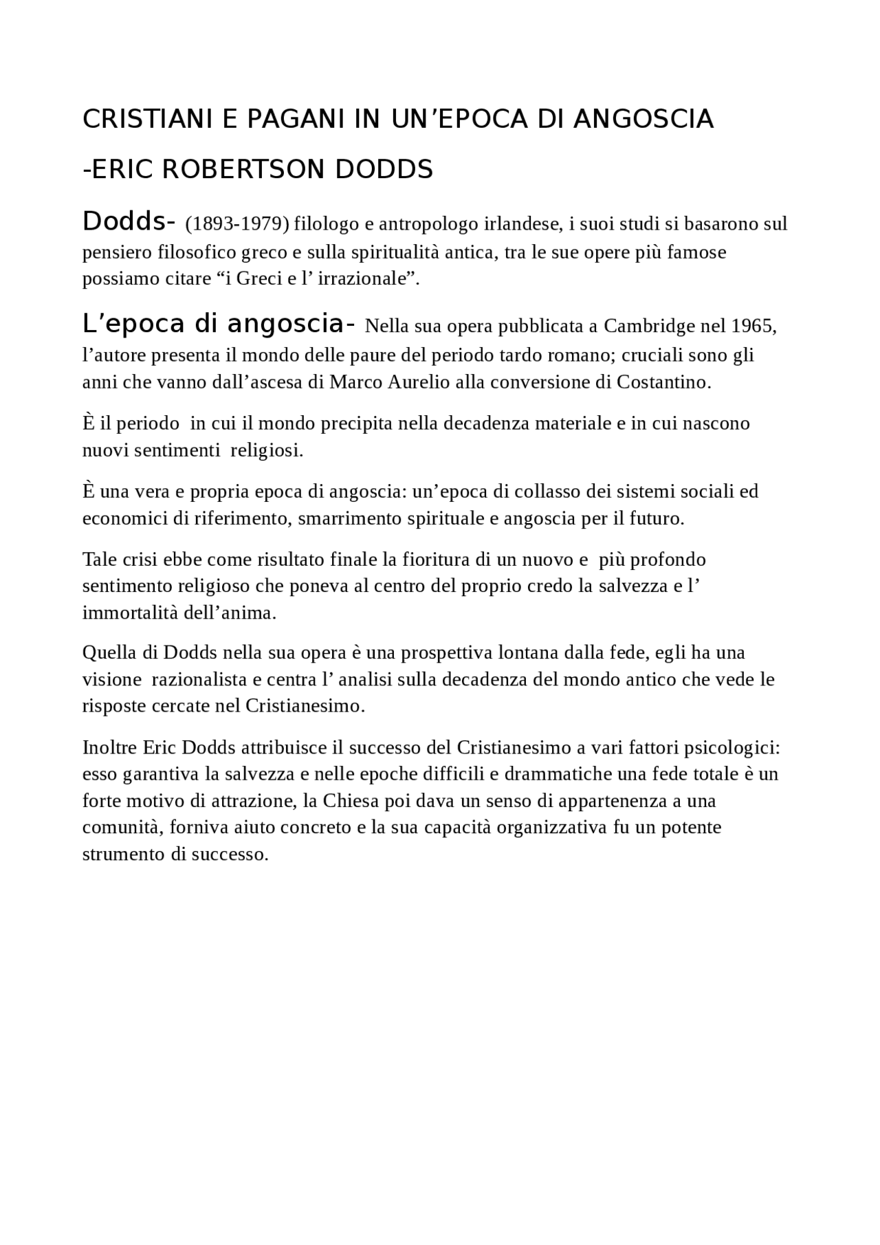 Cristiani E Pagani In Unepoca Di Angoscia Sintesi Del Corso Di