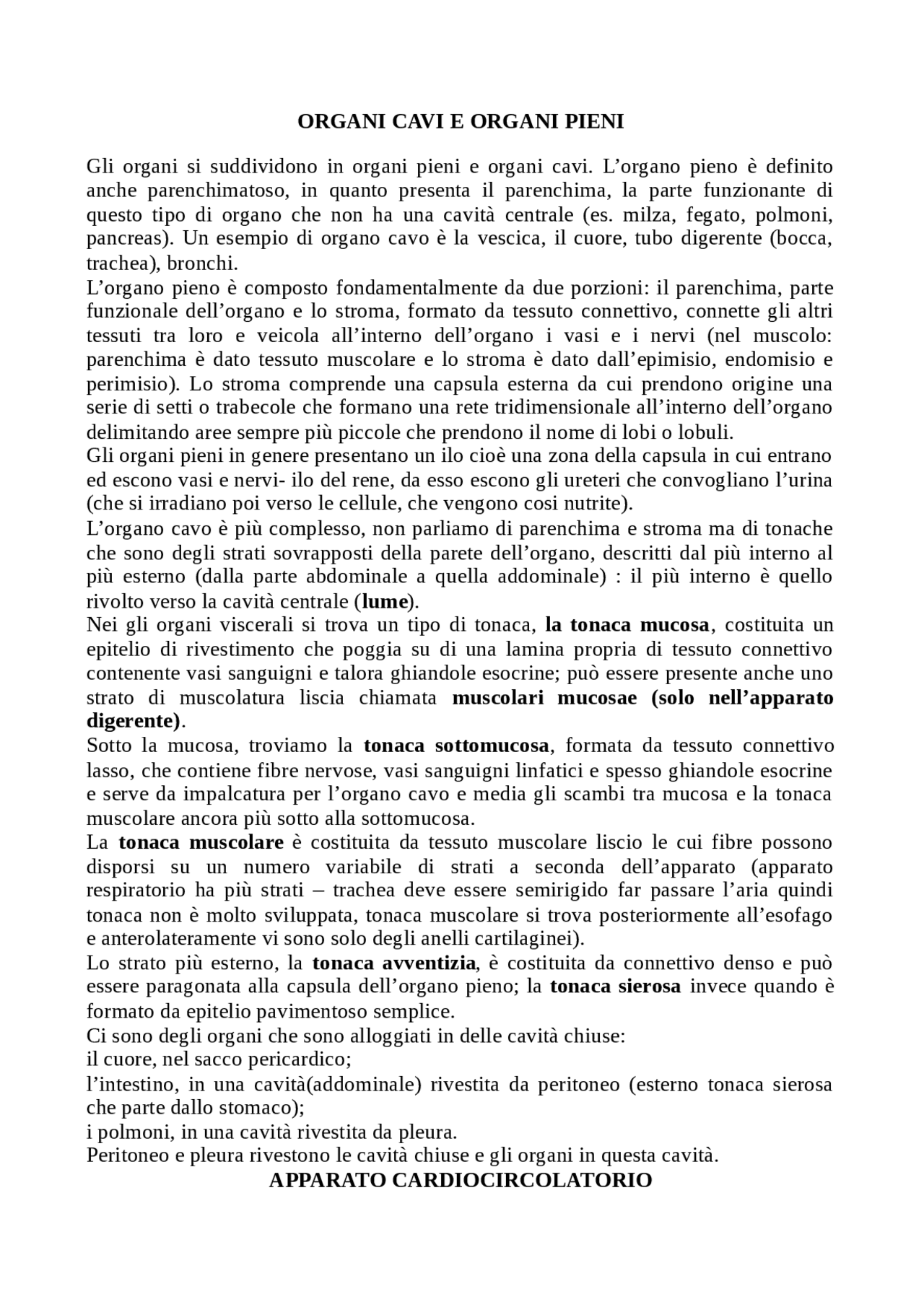 Anatomia Apparato Cardiocircolatorio Docsity