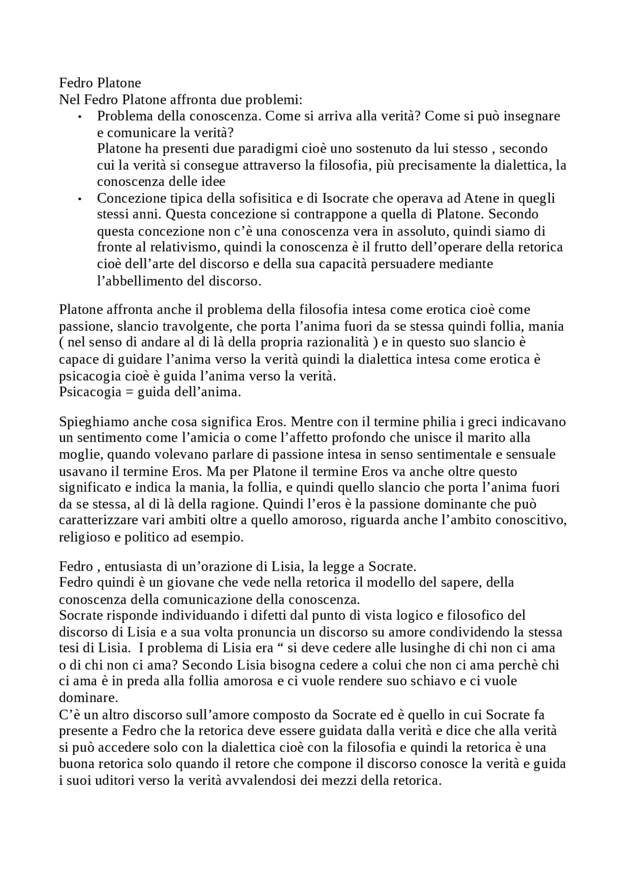 Fedro Piccoli Riassunti E Appunti Del Testo Platonico Appunti Di