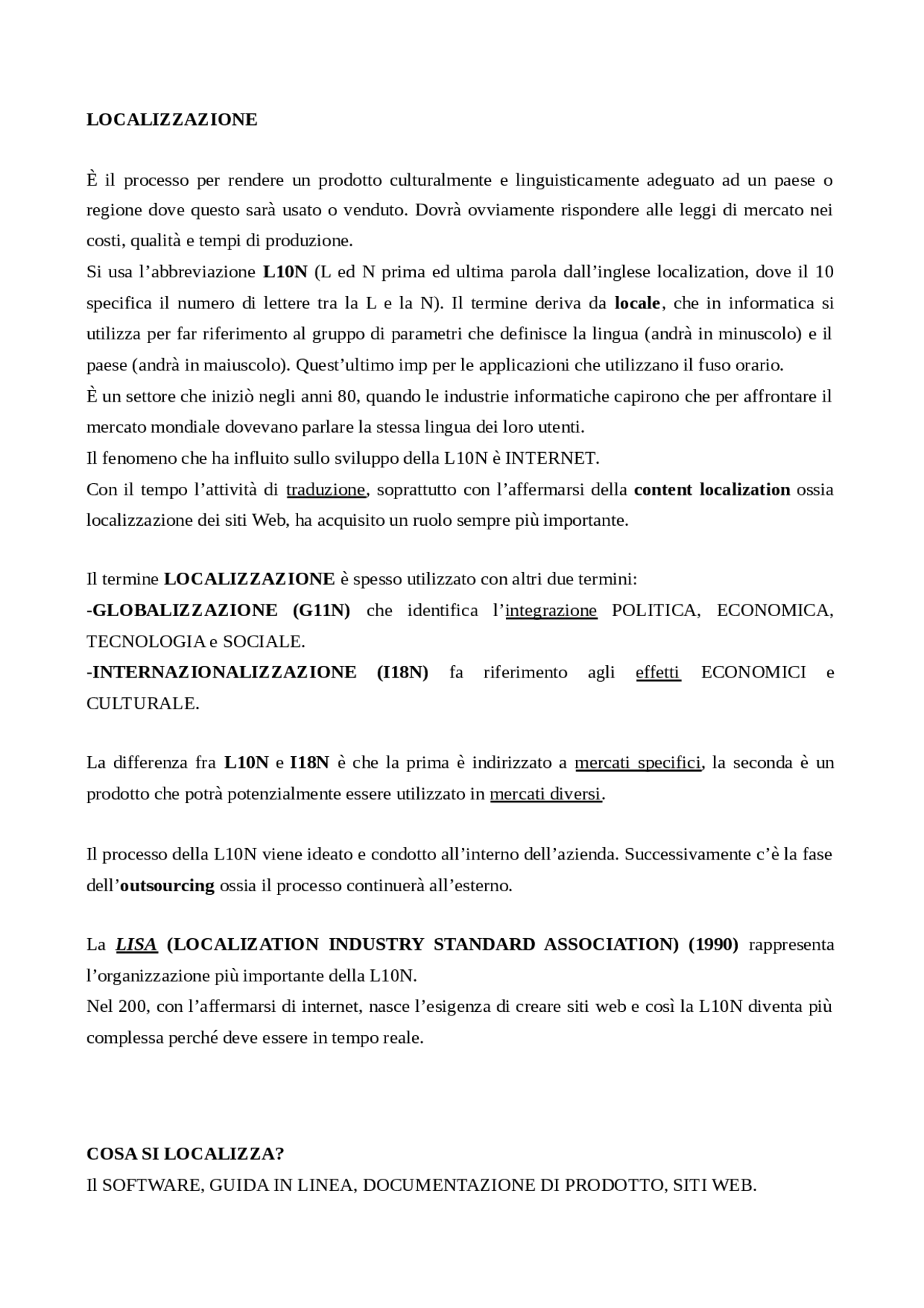 Appunti Sulla Localizzazione Docsity