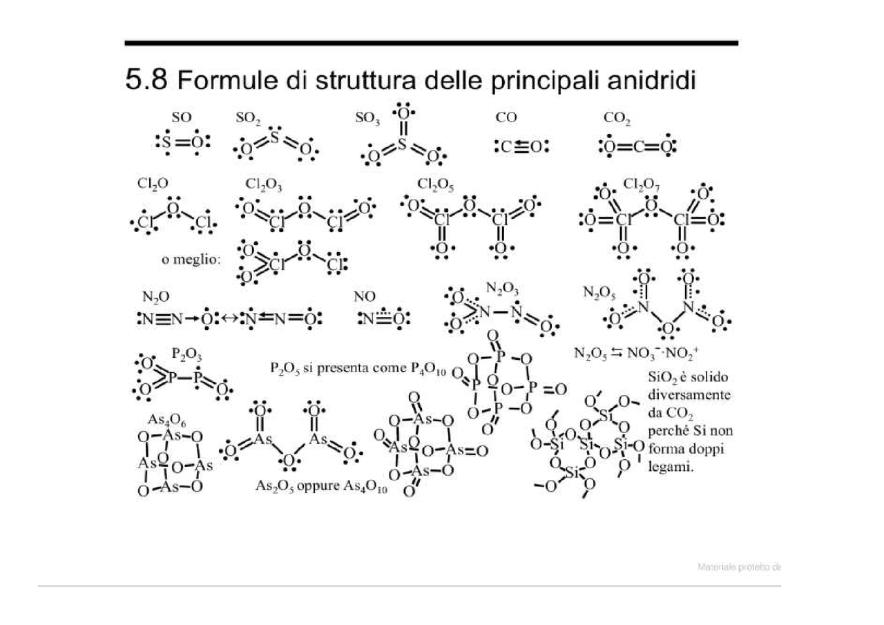 FORMULE DI STRUTTURA E DI LEWIS DELLE PRINCIPALI ANIDRIDI - Docsity