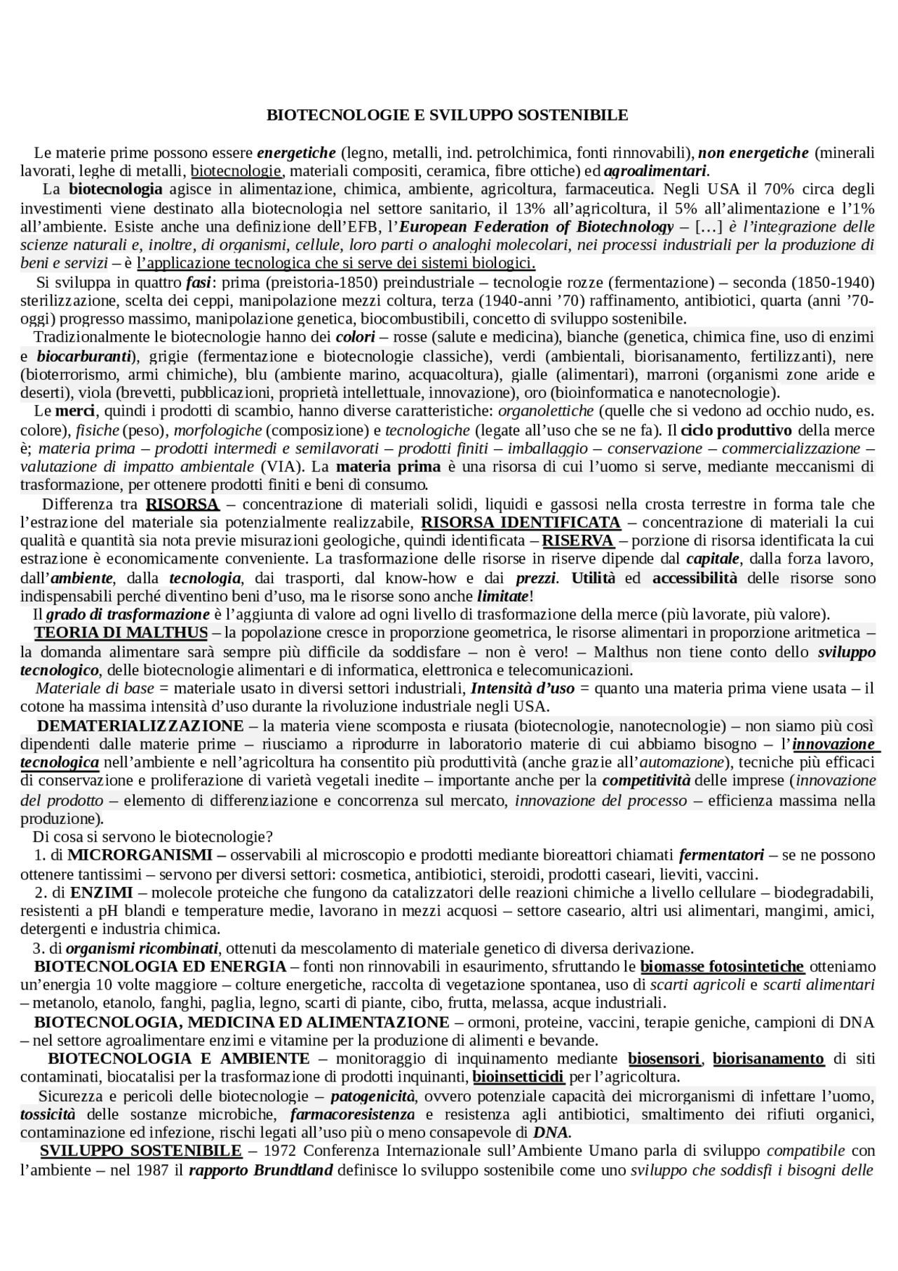 Biotecnologie E Sviluppo Sostenibile Docsity