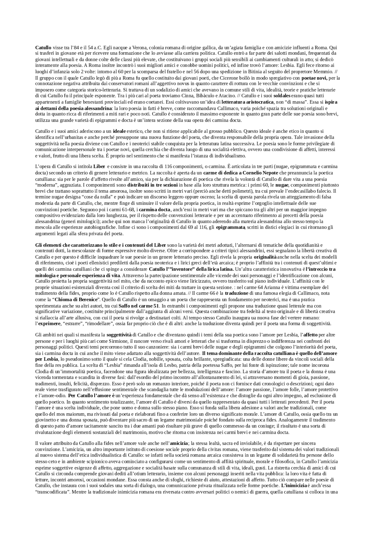 Riassunto Su Catullo Docsity