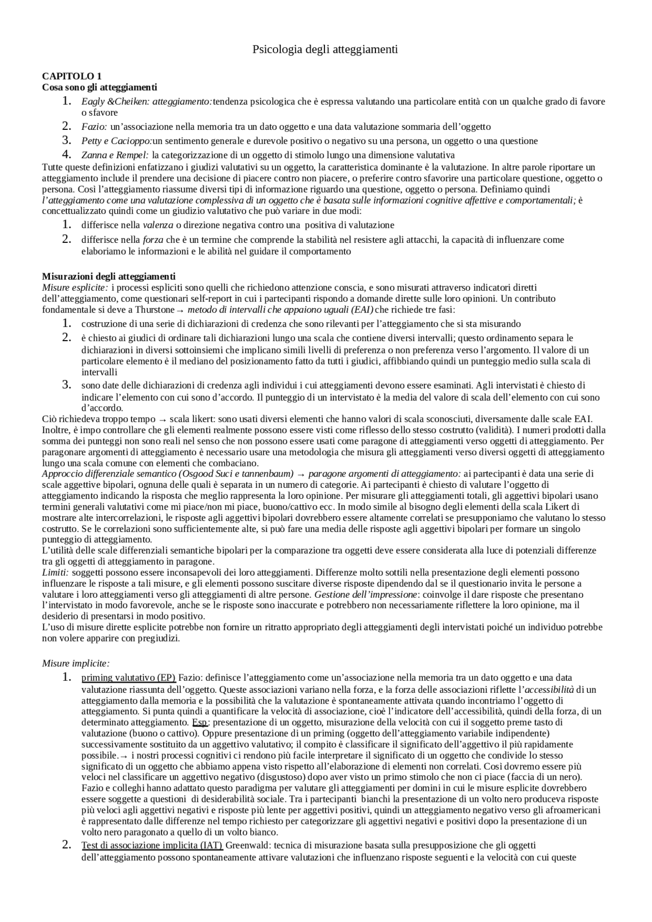Riassunti Esame Psicologia Degli Atteggiamenti Docsity