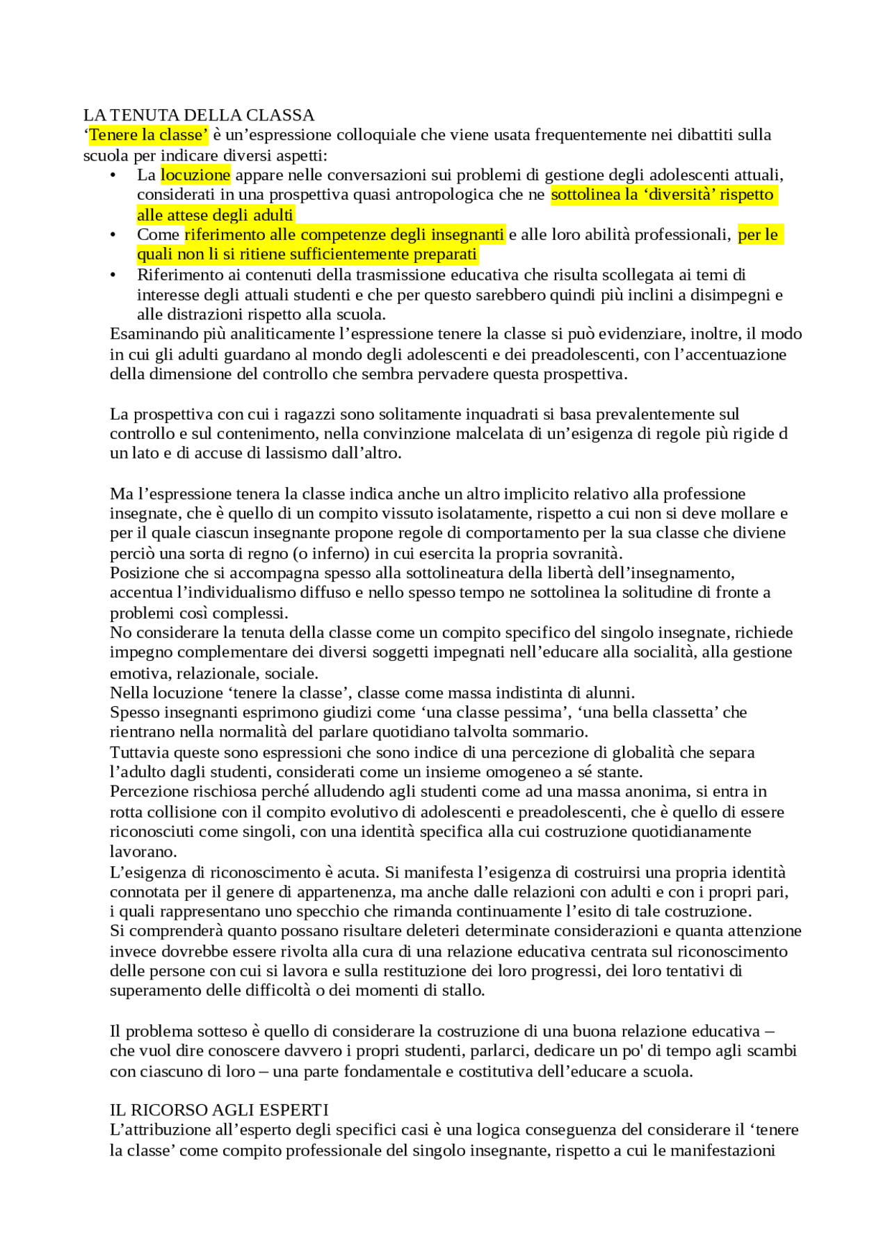 La Tenuta Della Classe Docsity
