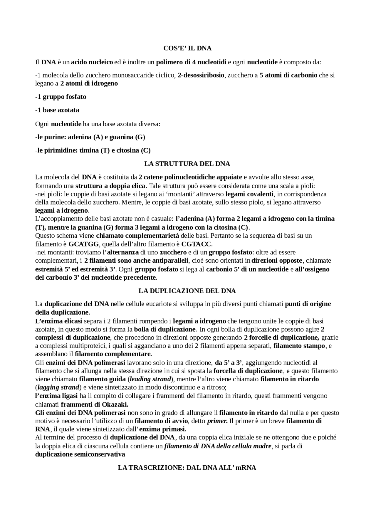 DNA e RNA: analisi, duplicazione, trascrizione codice genetico e ...