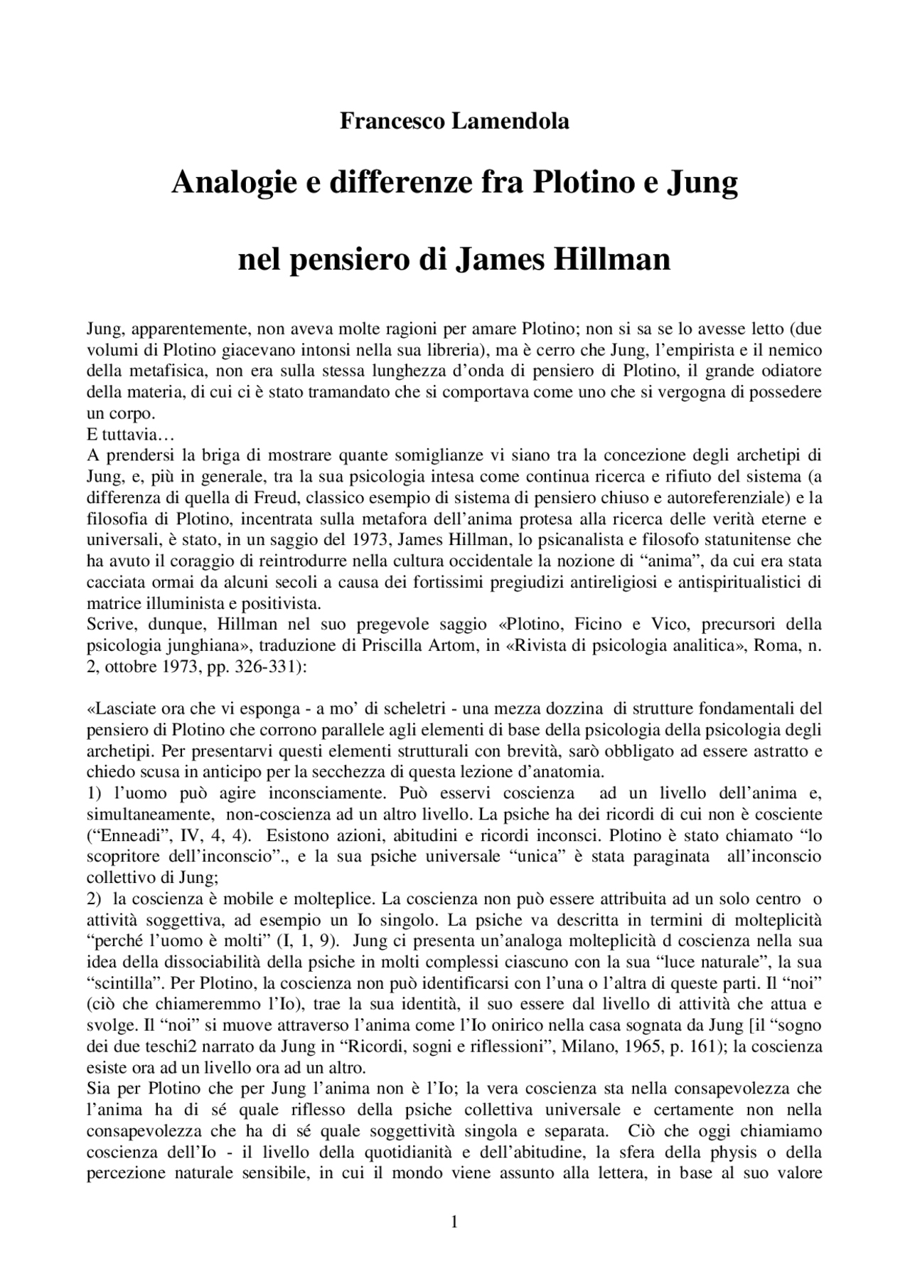 Analogie E Differenze Tra Plotino E Jung Docsity