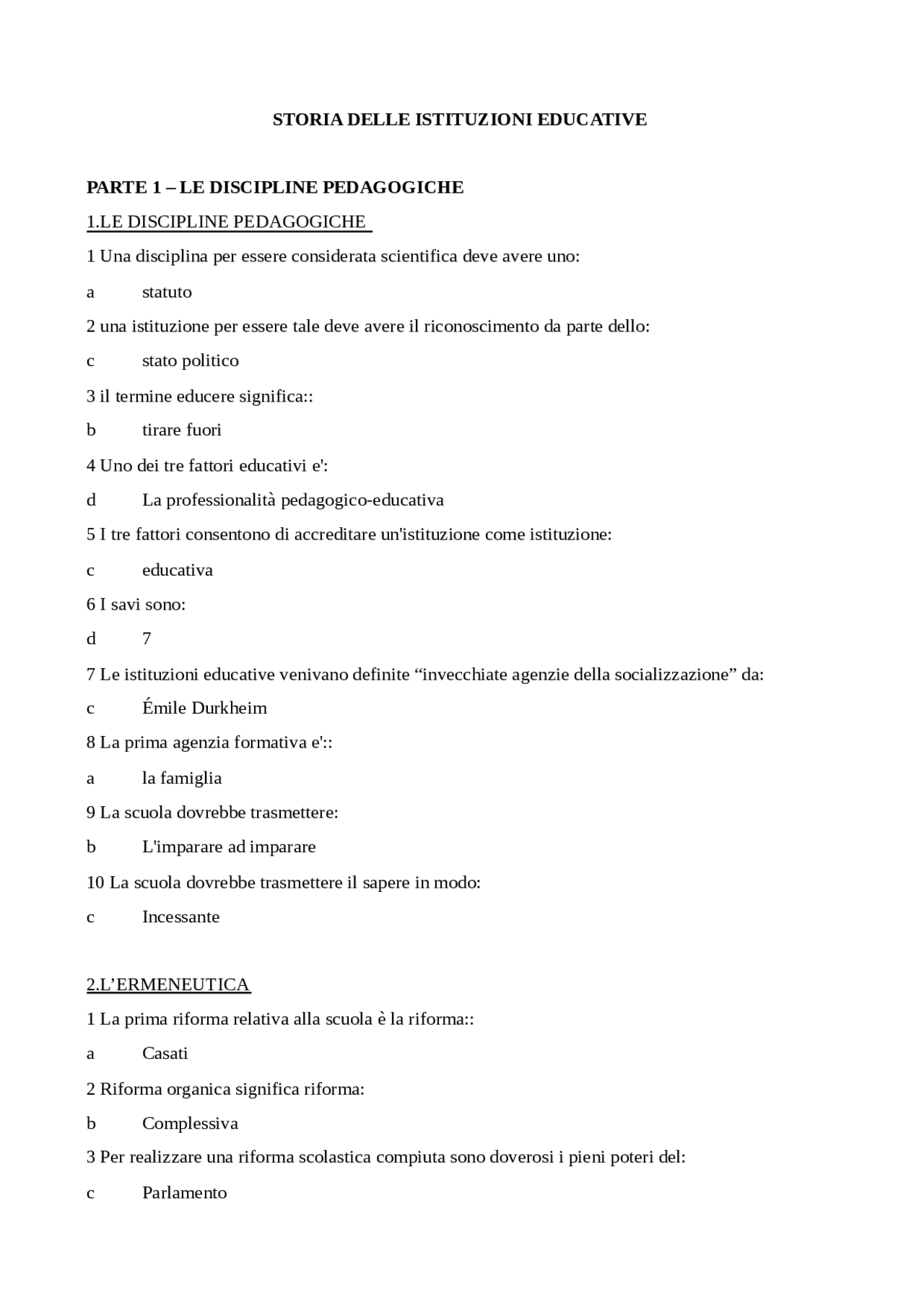 Test Di Autovalutazione Di Storia Delle Istituzioni Educative