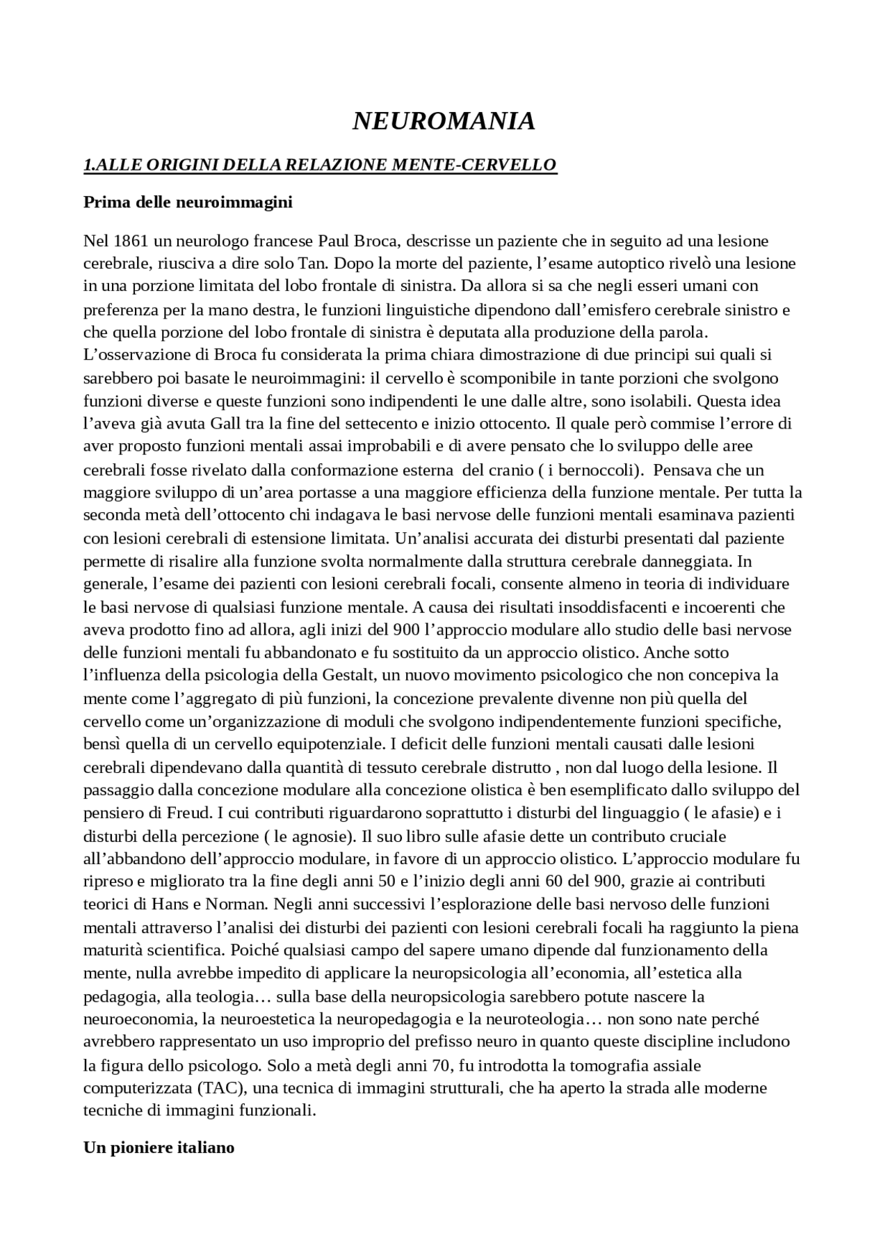 Riassunto Testo Neuromania Docsity