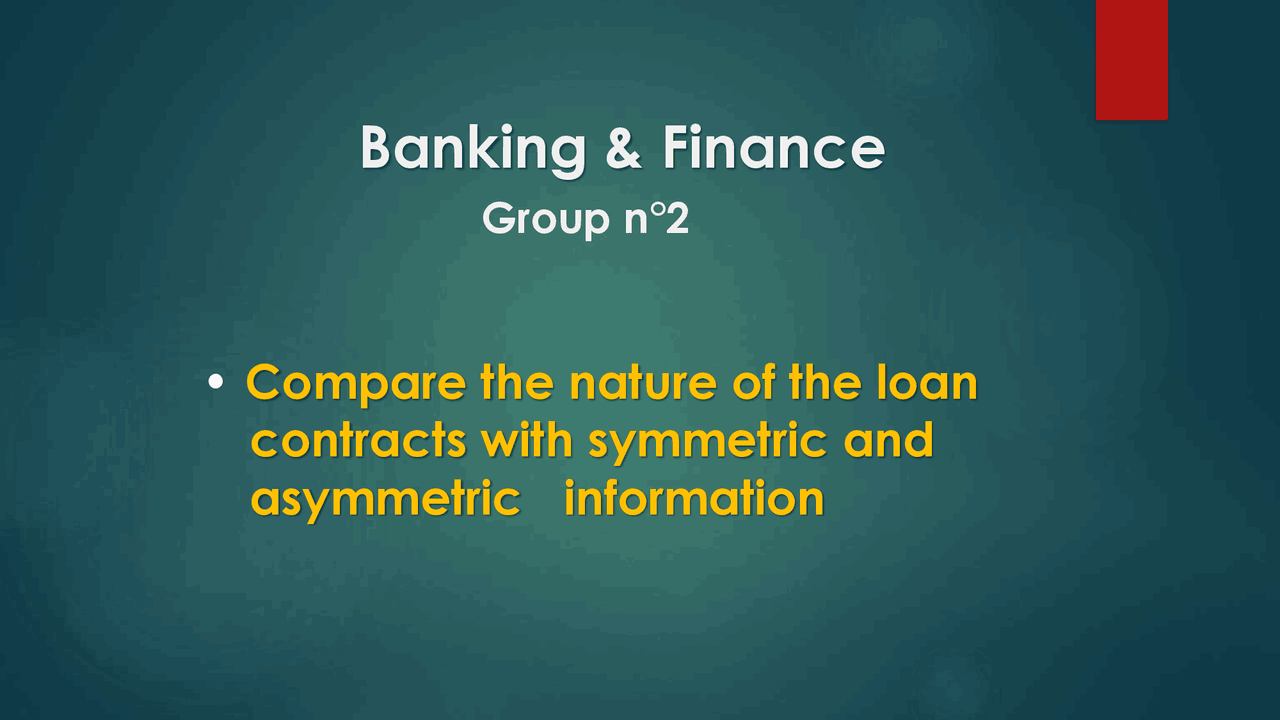 Symmetric And Asymmetric Info Docsity