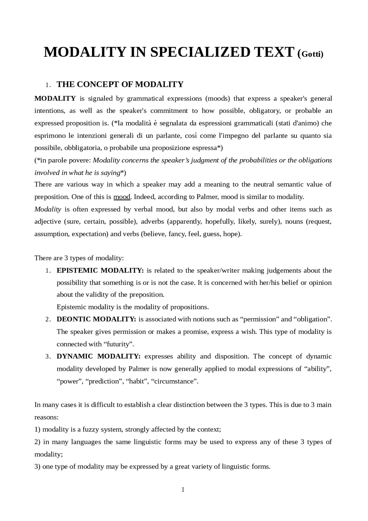 Riassunto Di Modality In Specialized Text Di Gotti Docsity