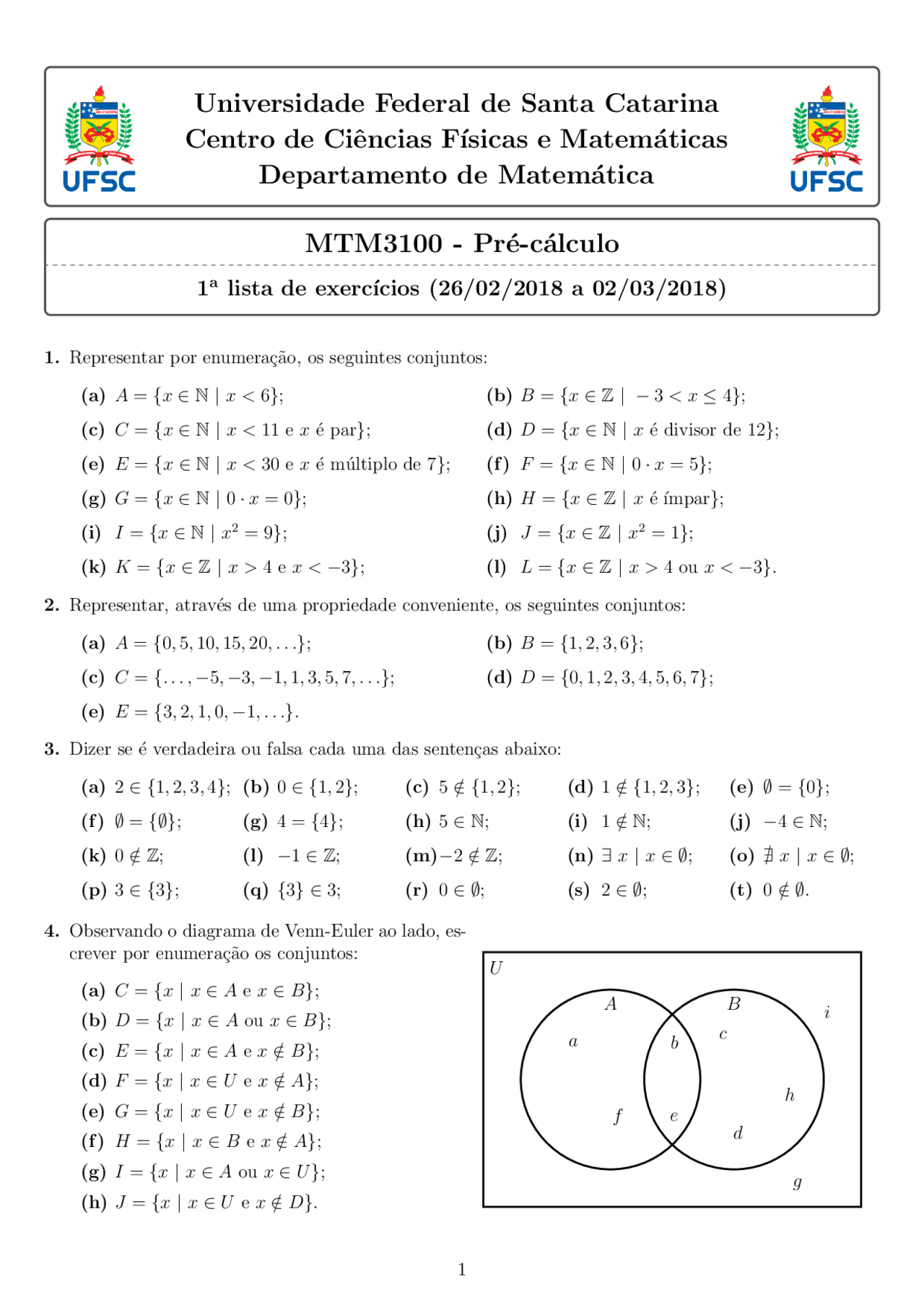 Lista De Exercicio De Pré Calculo Docsity