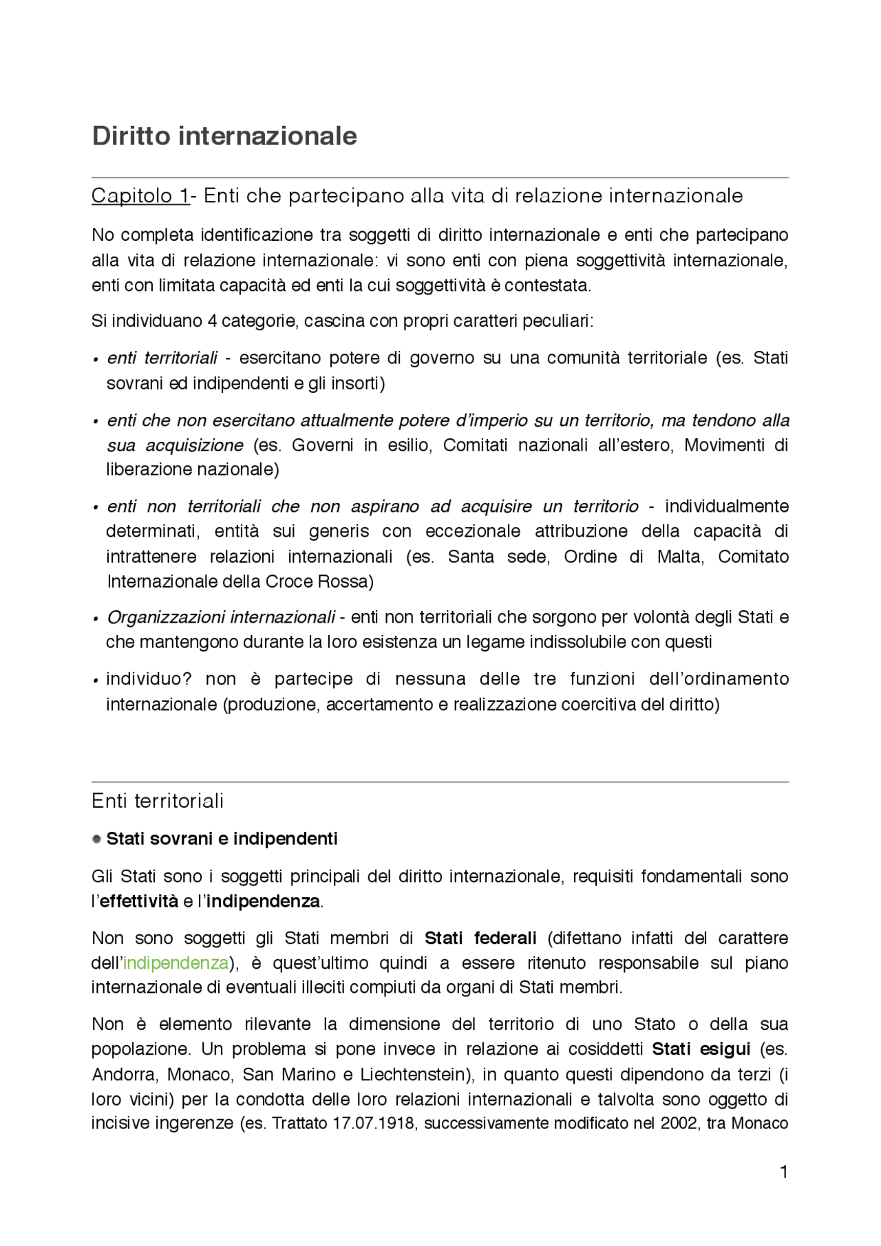 Esonero di diritto Internazionale - Docsity