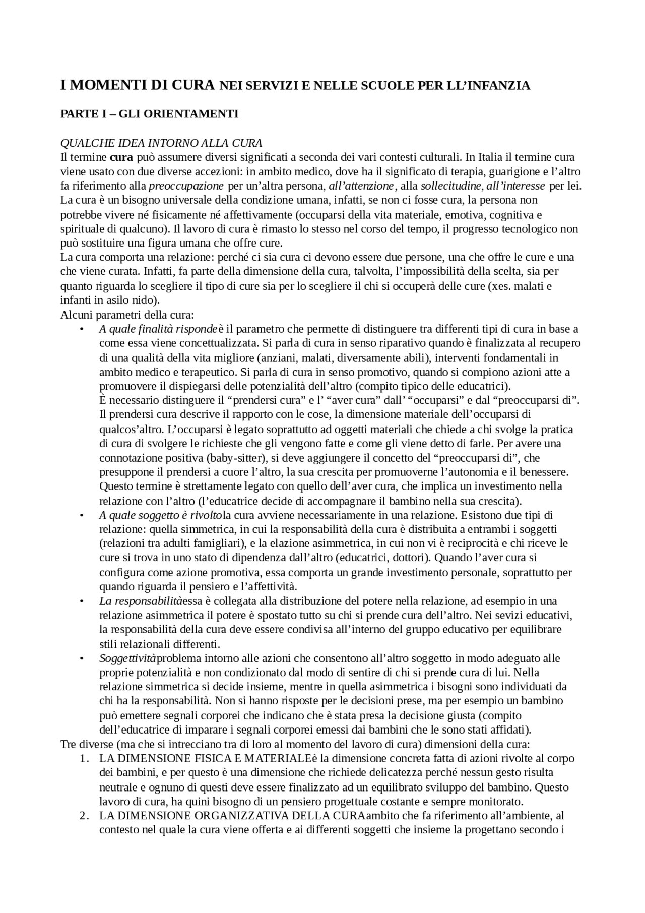 I Momenti Di Cura Riassunto Docsity