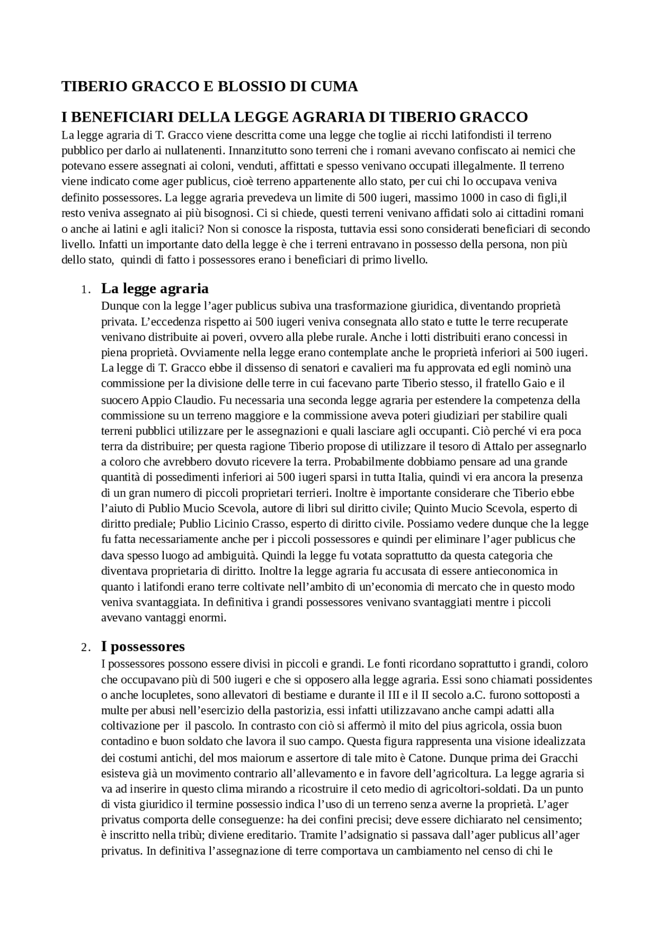 Tiberio Gracco E Blossio Di Cuma Docsity
